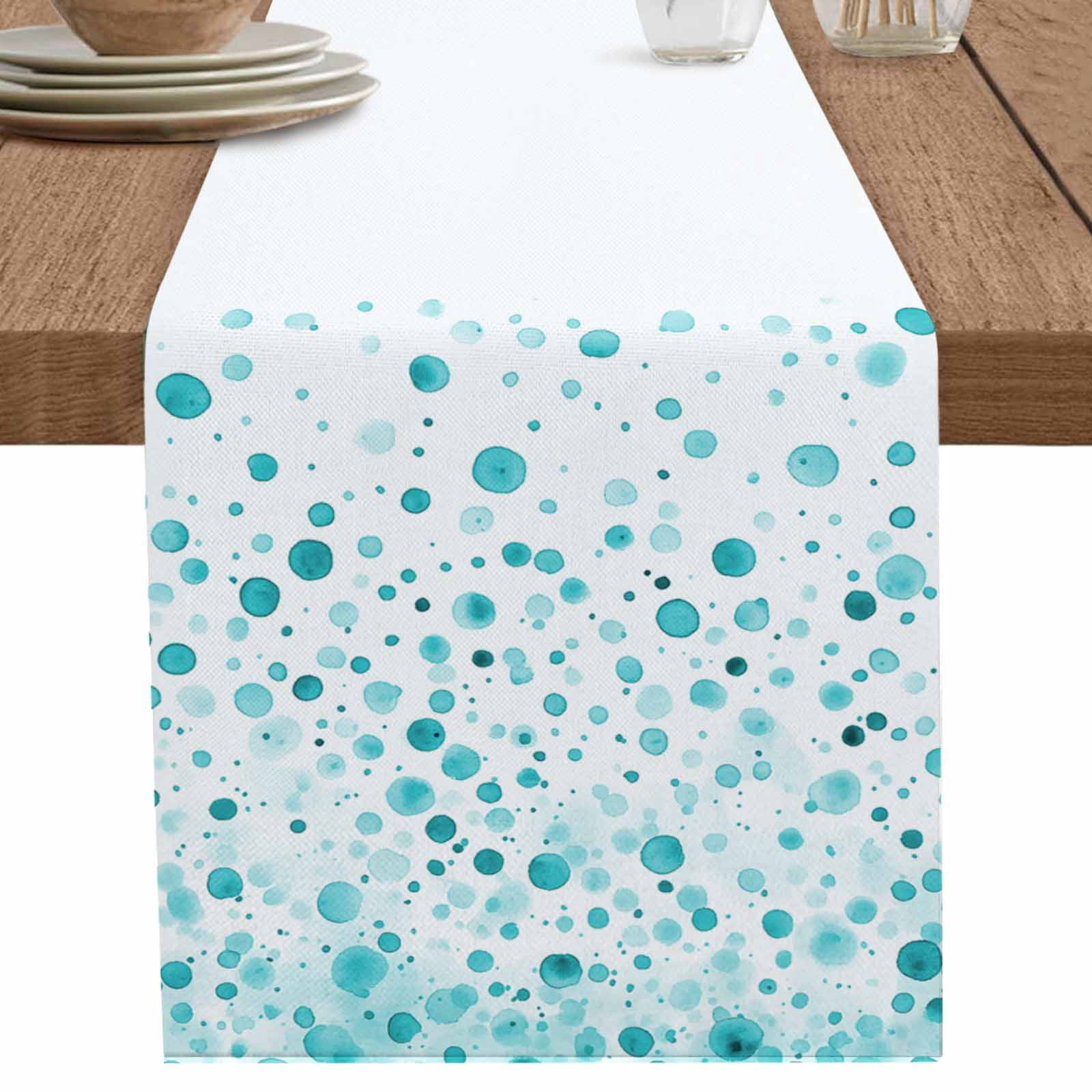 nqOlkjepod Turquoise Polka Dot Table Runner 72 Inches Long Farmhouse ...