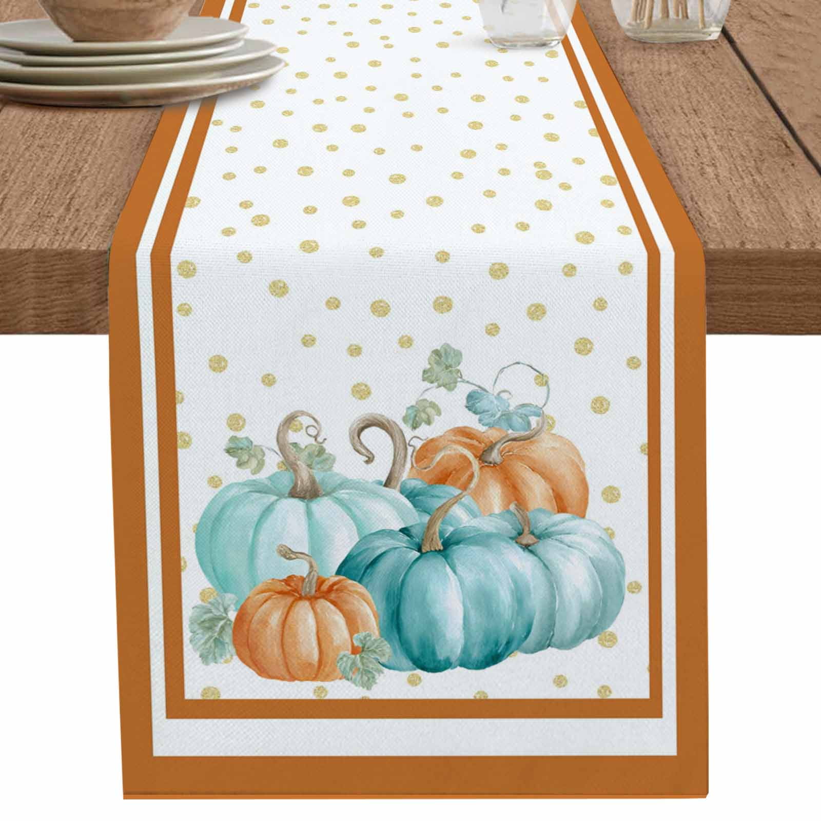 nqOlkjepod Turquoise Pumpkins Fall Table Runner 60 Inches Long ...