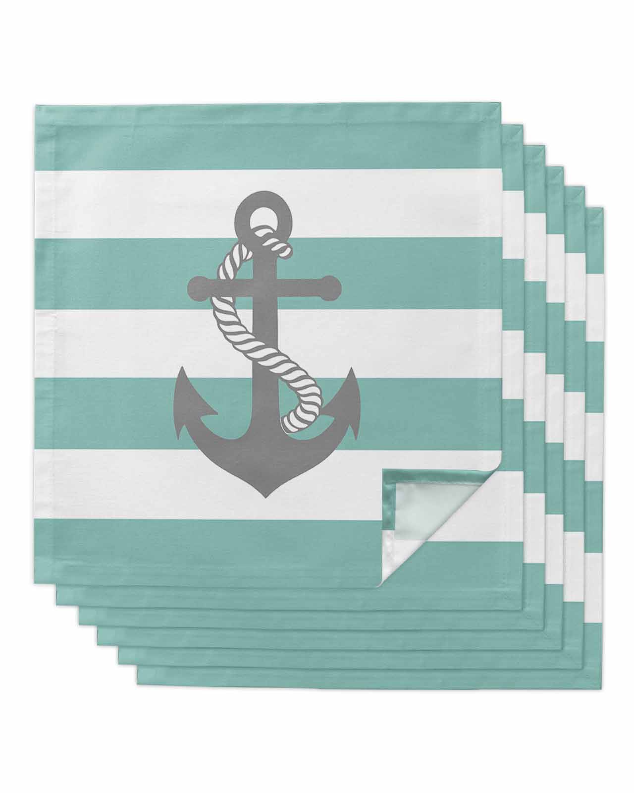 nqOlkjepod Turquoise Stripe Nautical Cloth Napkins Set of 6 Reusable ...