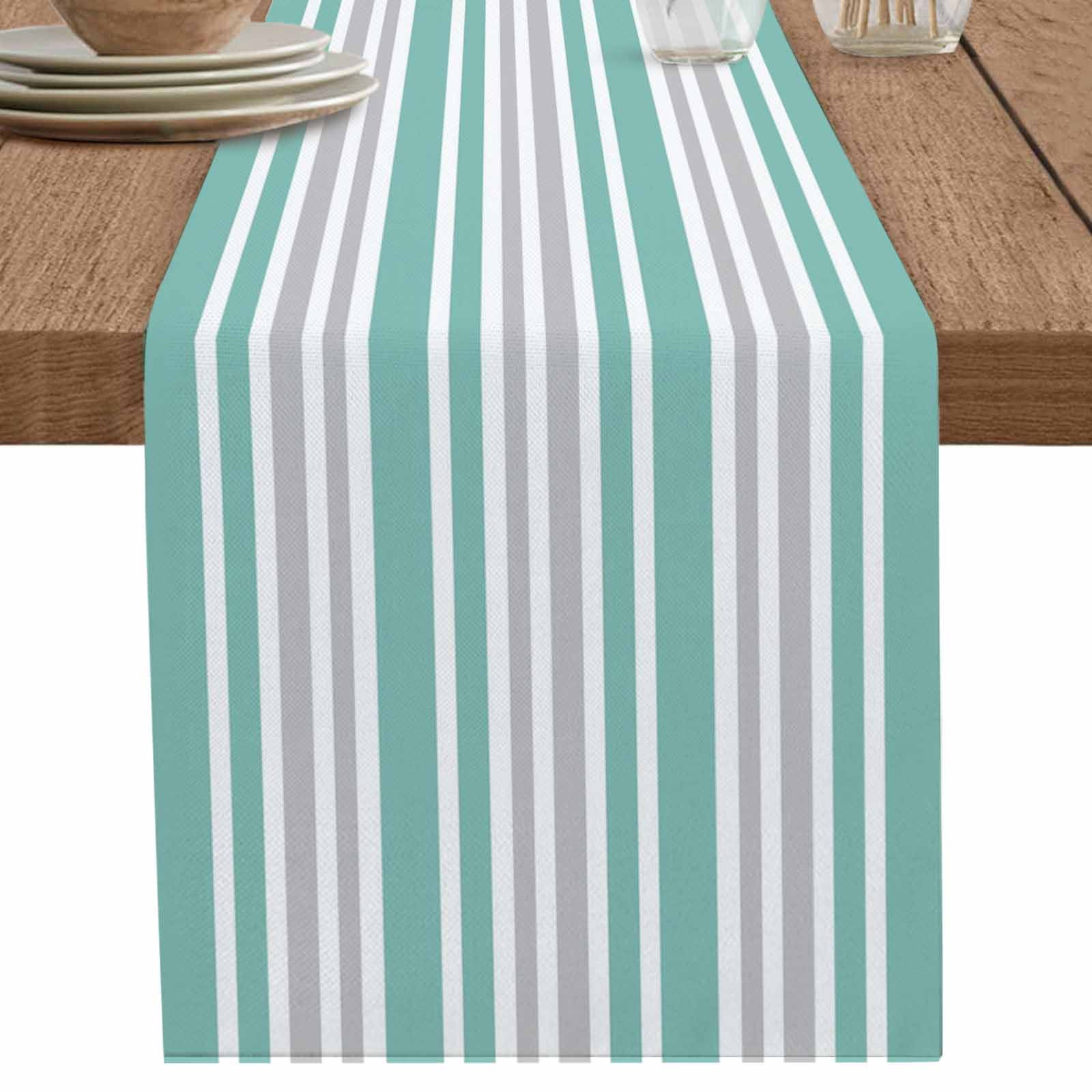 nqOlkjepod Turquoise Stripes Table Runner 90 Inches Long Farmhouse ...