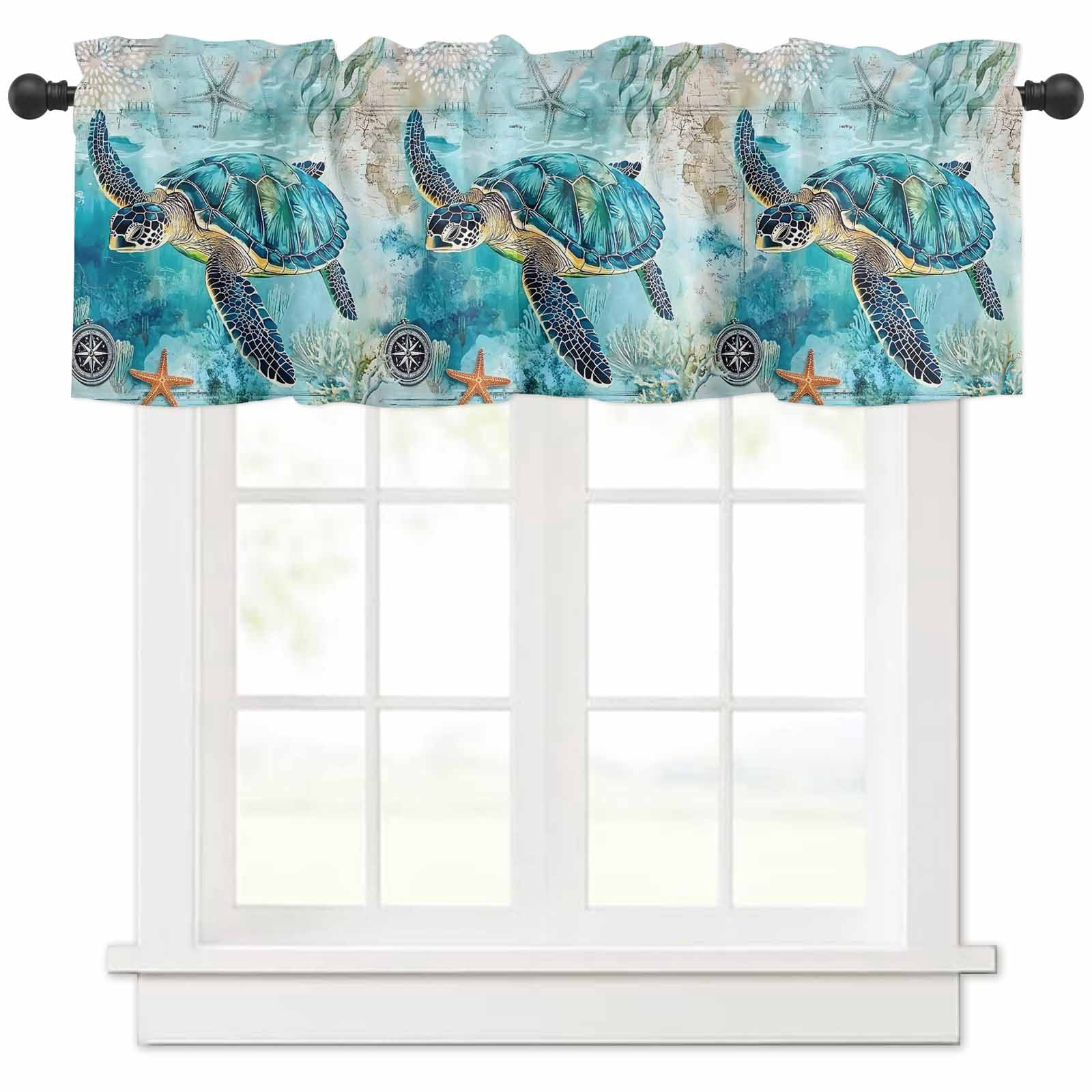 nqOlkjepod Turquoise Turtle Farmhouse Short Window Curtain Valances ...