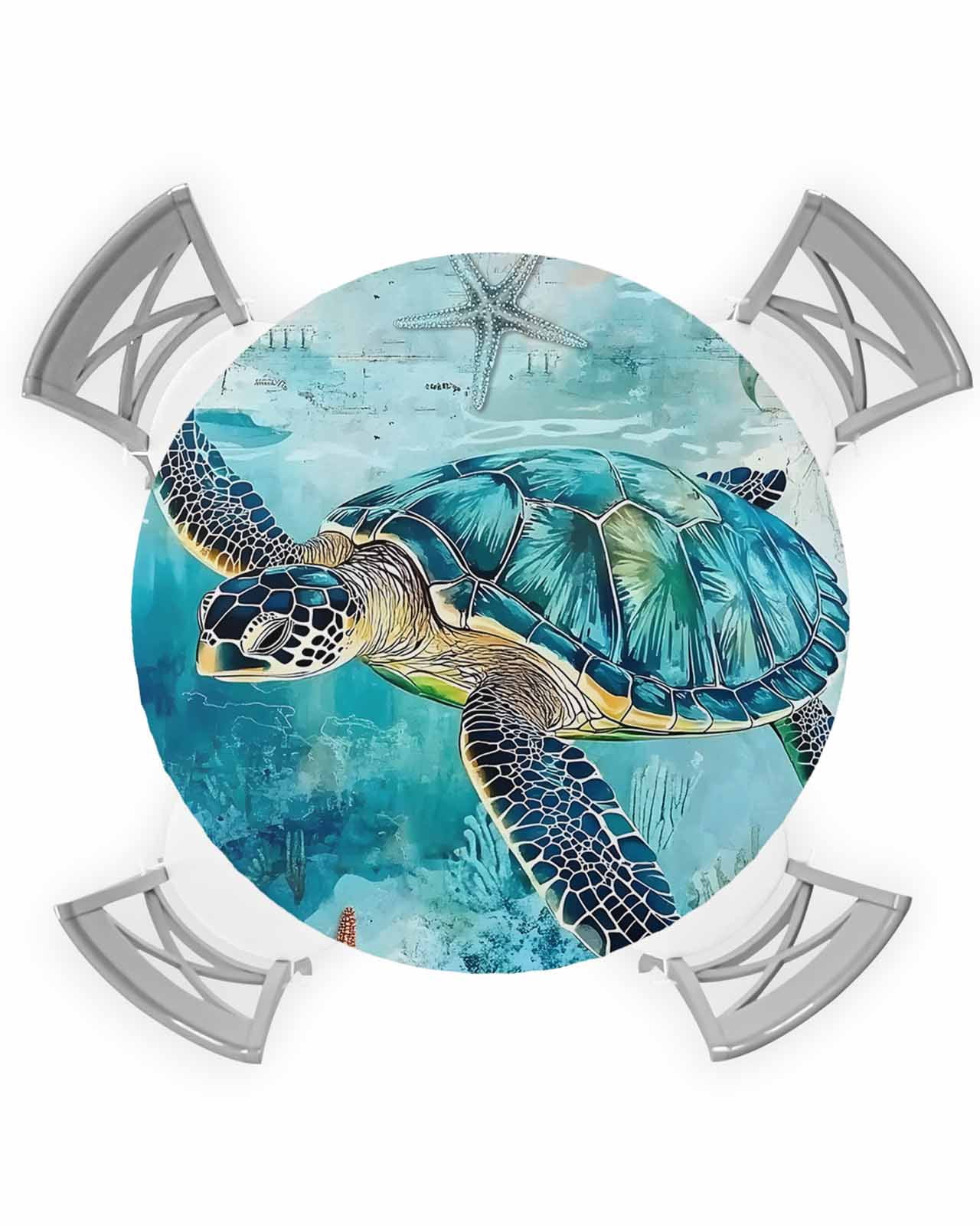 nqOlkjepod Turquoise Turtle Round Tablecloth, Fitted Table Cover with ...