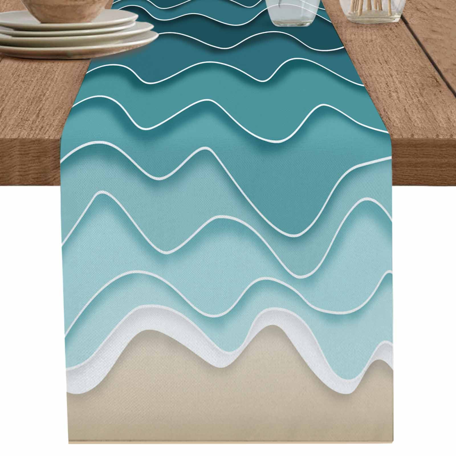nqOlkjepod Turquoise Waves Table Runner 60 Inches Long Farmhouse Dress Scarves, Simple Ombre ...