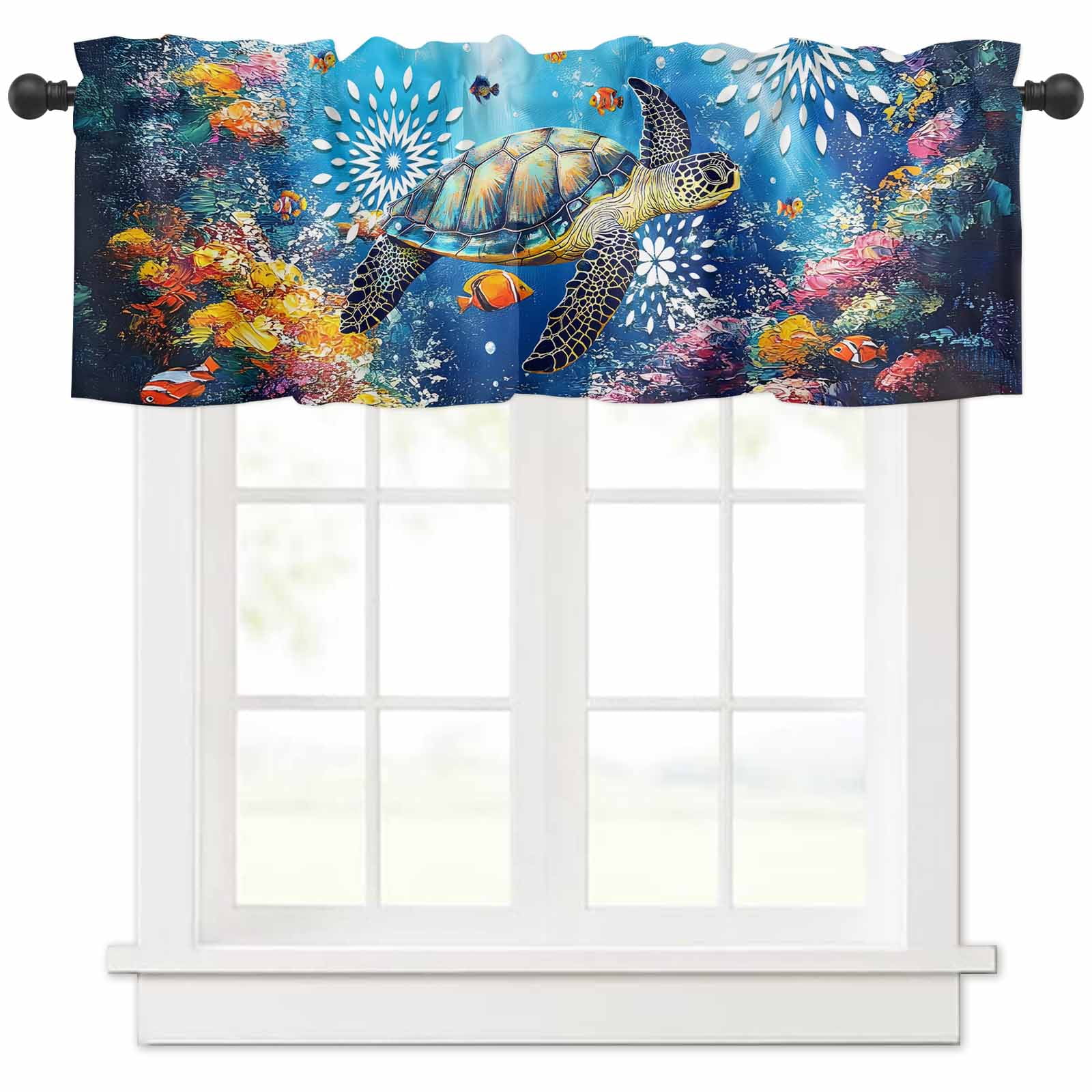 nqOlkjepod Turtle Farmhouse Short Window Curtain Valances, Ocean Fish ...