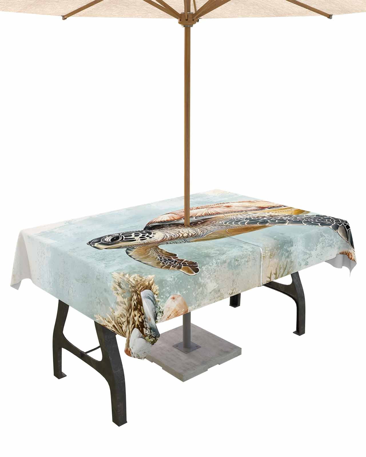 nqOlkjepod Turtle Outdoor Tablecloth with Umbrella Hole & Zipper ...