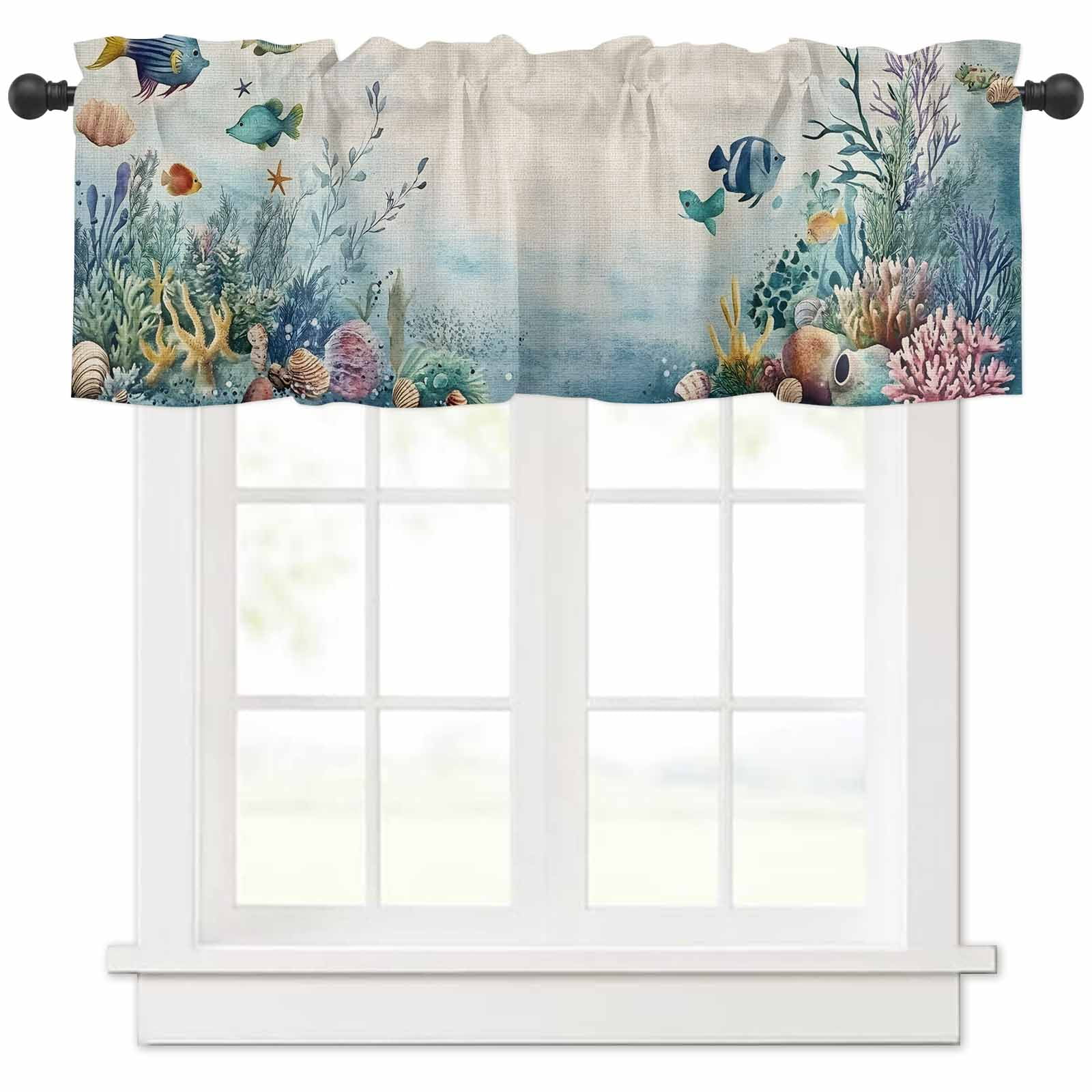 nqOlkjepod Underwater Fish Farmhouse Short Window Curtain Valances ...