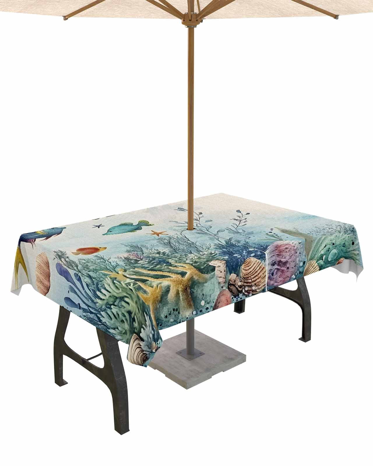 nqOlkjepod Underwater Fish Outdoor Tablecloth with Umbrella Hole ...