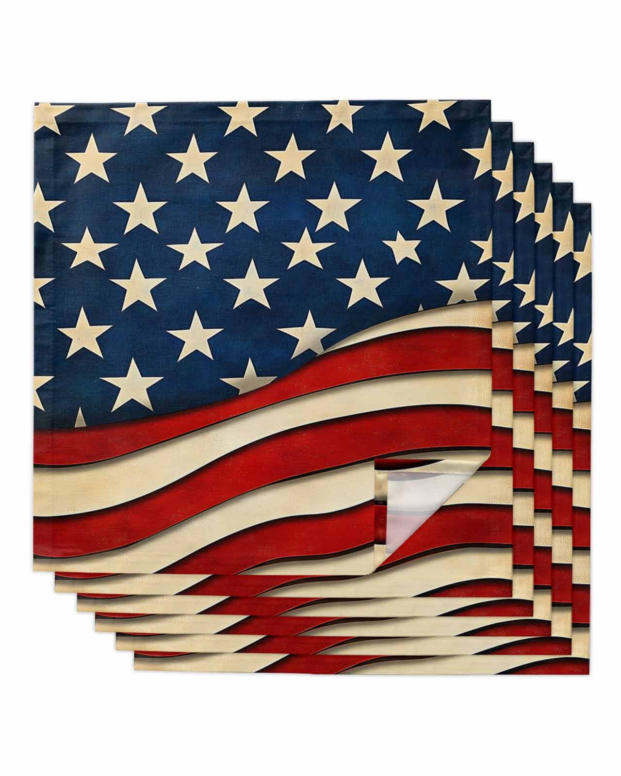 nqOlkjepod Vintage American Flag Cloth Napkins Set of 6 Reusable Dinner ...