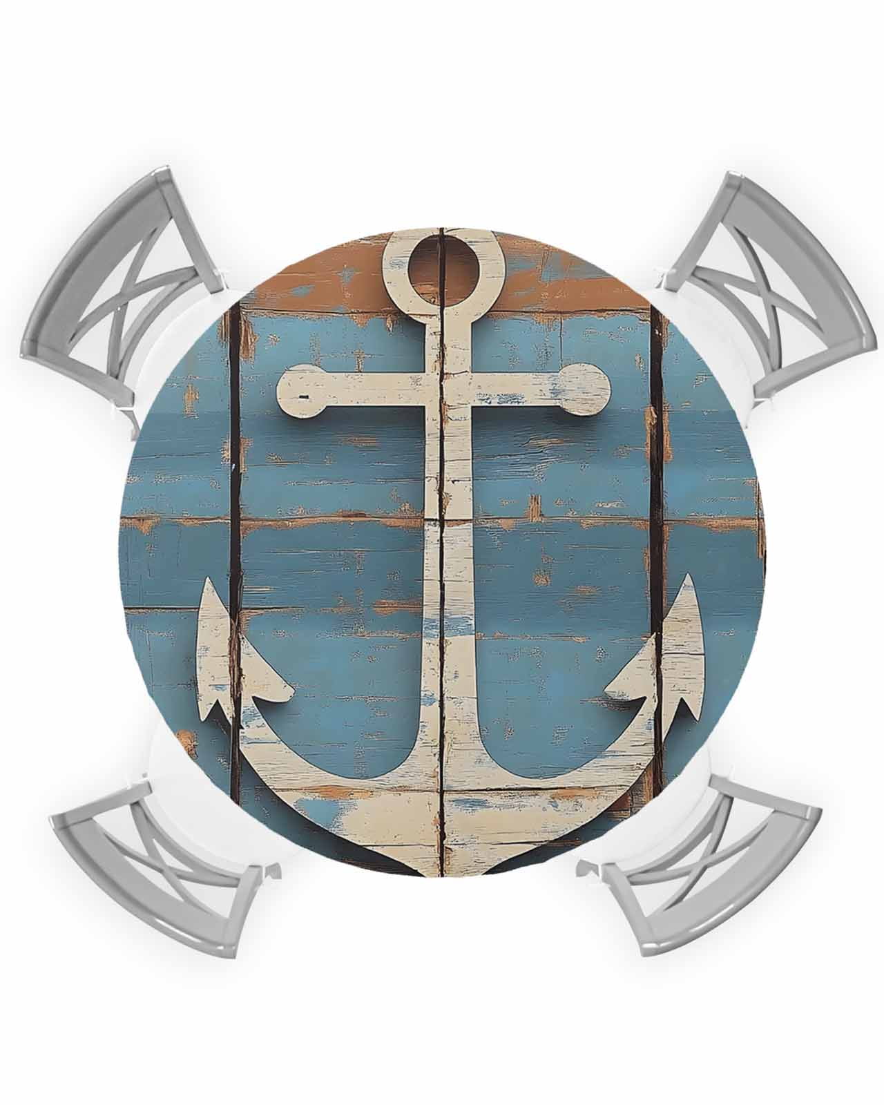 nqOlkjepod Vintage Beige Anchor Round Tablecloth, Fitted Table Cover ...