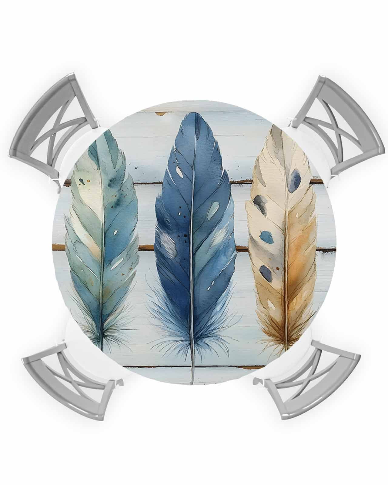 nqOlkjepod Vintage Blue Feathers Round Tablecloth, Fitted Table Cover ...