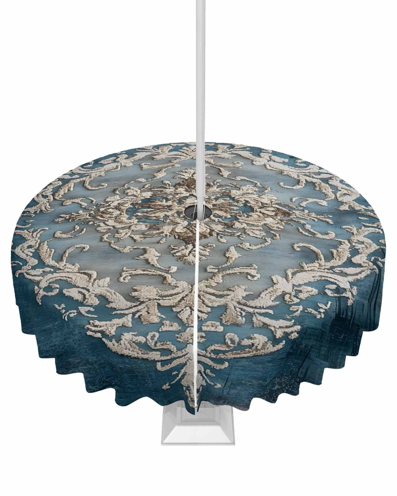 nqOlkjepod Vintage Boho Bllue Outdoor Tablecloth with Umbrella Hole ...