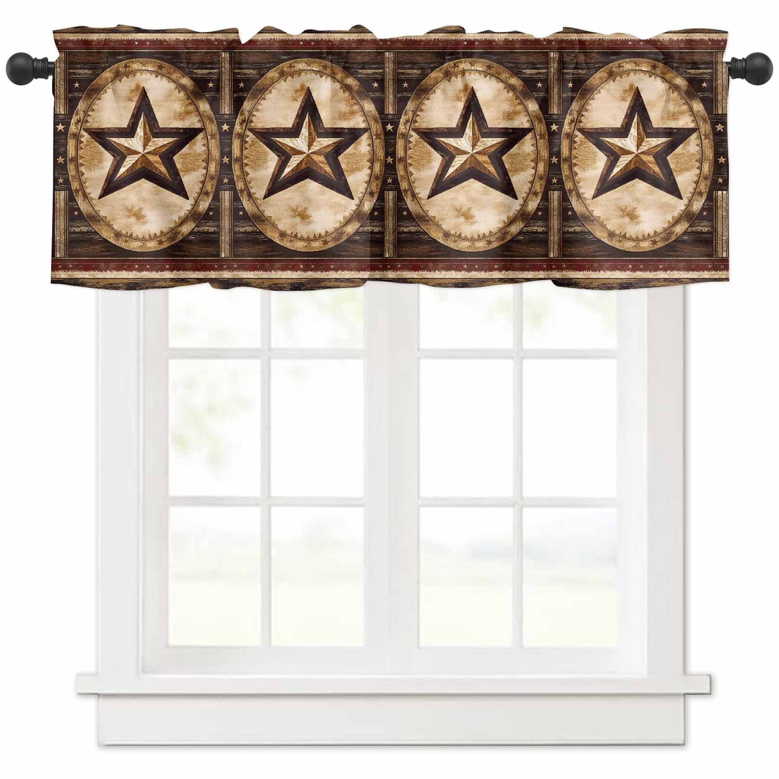 nqOlkjepod Vintage Brown Star Western Farmhouse Short Window Curtain ...