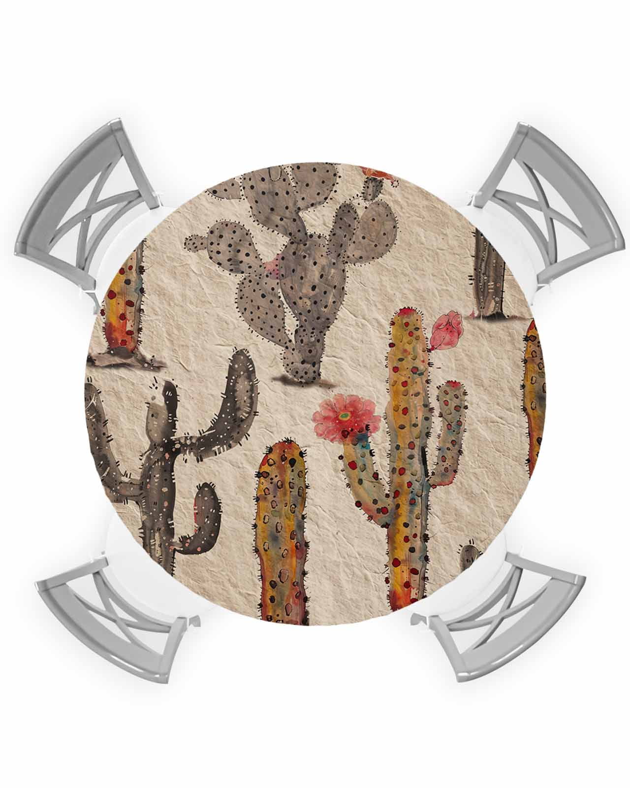 nqOlkjepod Vintage Cactus Round Tablecloth, Fitted Table Cover with ...
