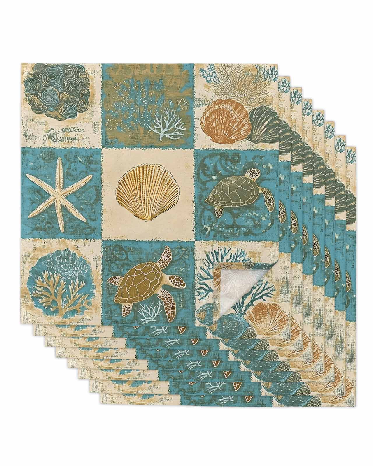 nqOlkjepod Vintage Coastal Cloth Napkins Set of 8 Reusable Dinner ...