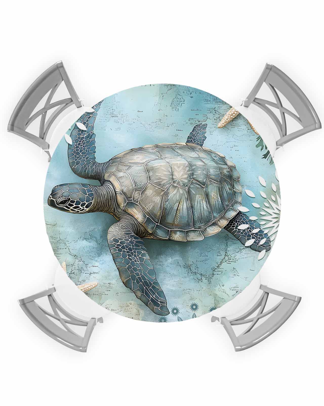 nqOlkjepod Vintage Coastal Turtle Round Tablecloth, Fitted Table Cover ...