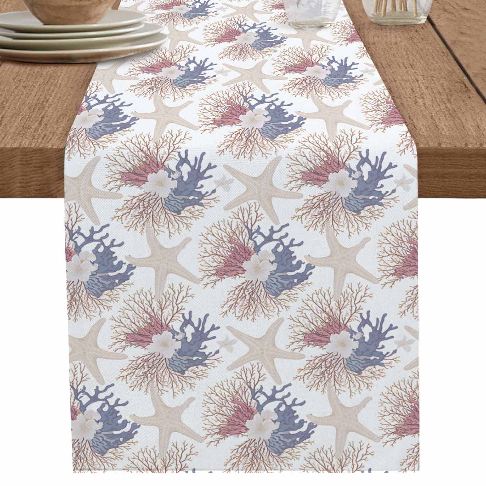 nqOlkjepod Vintage Coral Coastal Table Runner 36 Inches Long Farmhouse ...