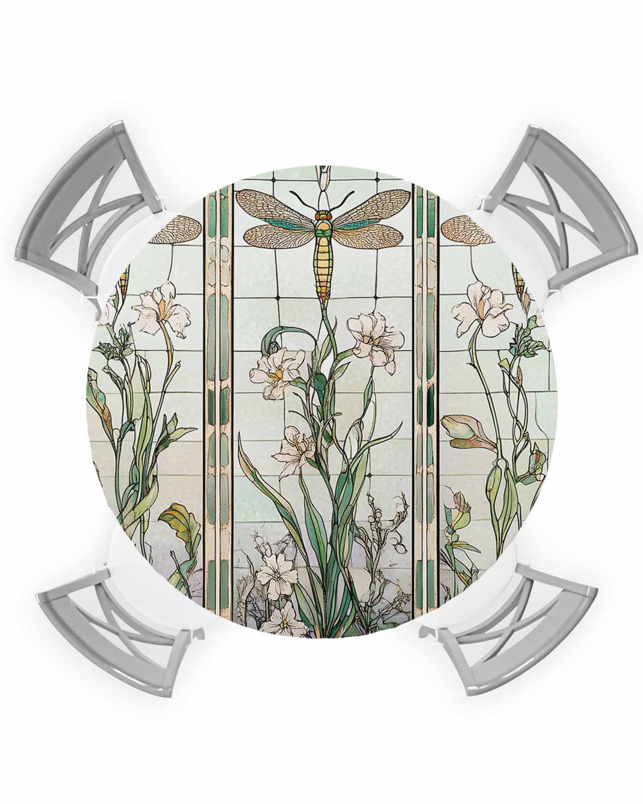 nqOlkjepod Vintage Dragonfly Round Tablecloth, Fitted Table Cover with ...