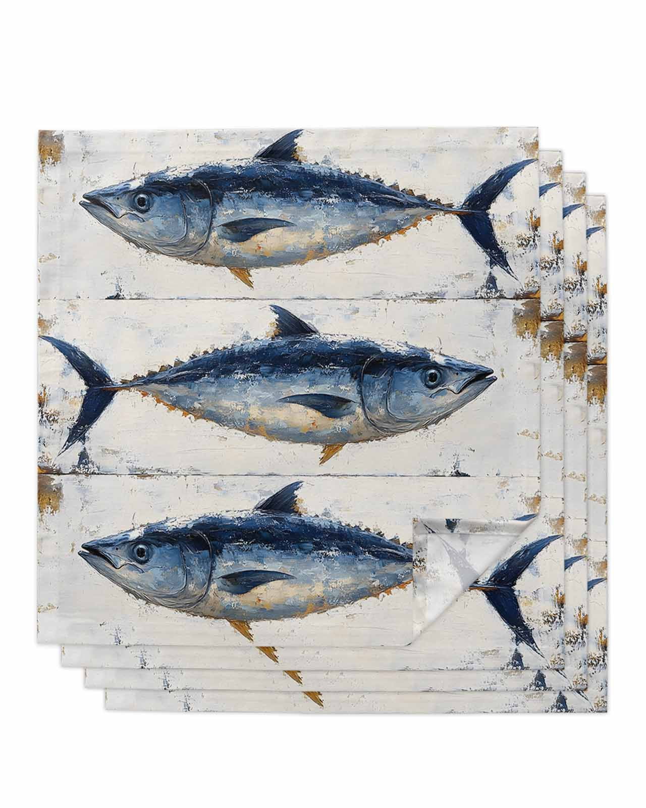 nqOlkjepod Vintage Fish Coastal Cloth Napkins Set of 4 Reusable Dinner ...