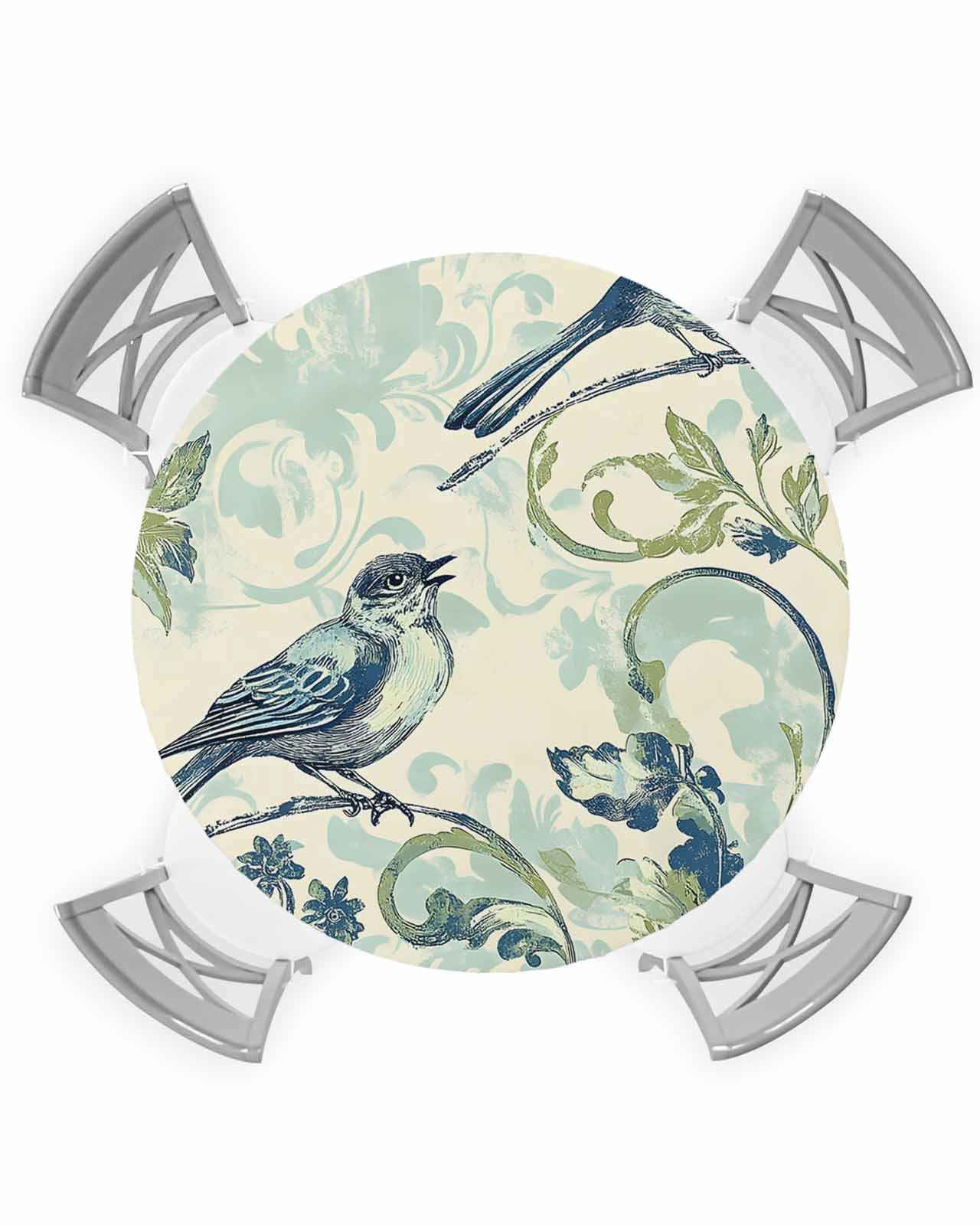 nqOlkjepod Vintage Floral Bird Round Tablecloth, Fitted Table Cover ...