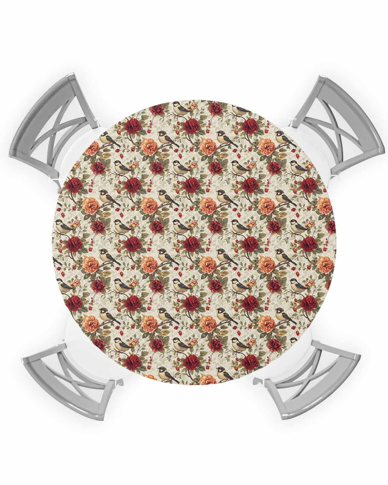 nqOlkjepod Vintage Floral Bird Round Tablecloth, Fitted Table Cover ...