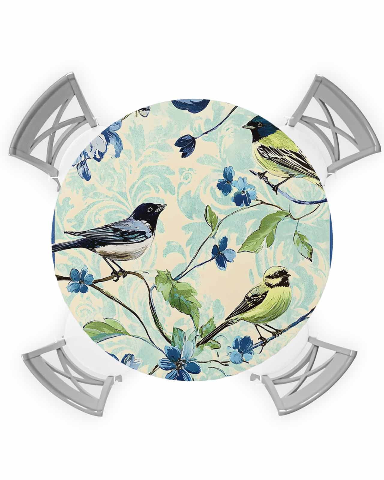 nqOlkjepod Vintage Floral Birds Round Tablecloth, Fitted Table Cover ...