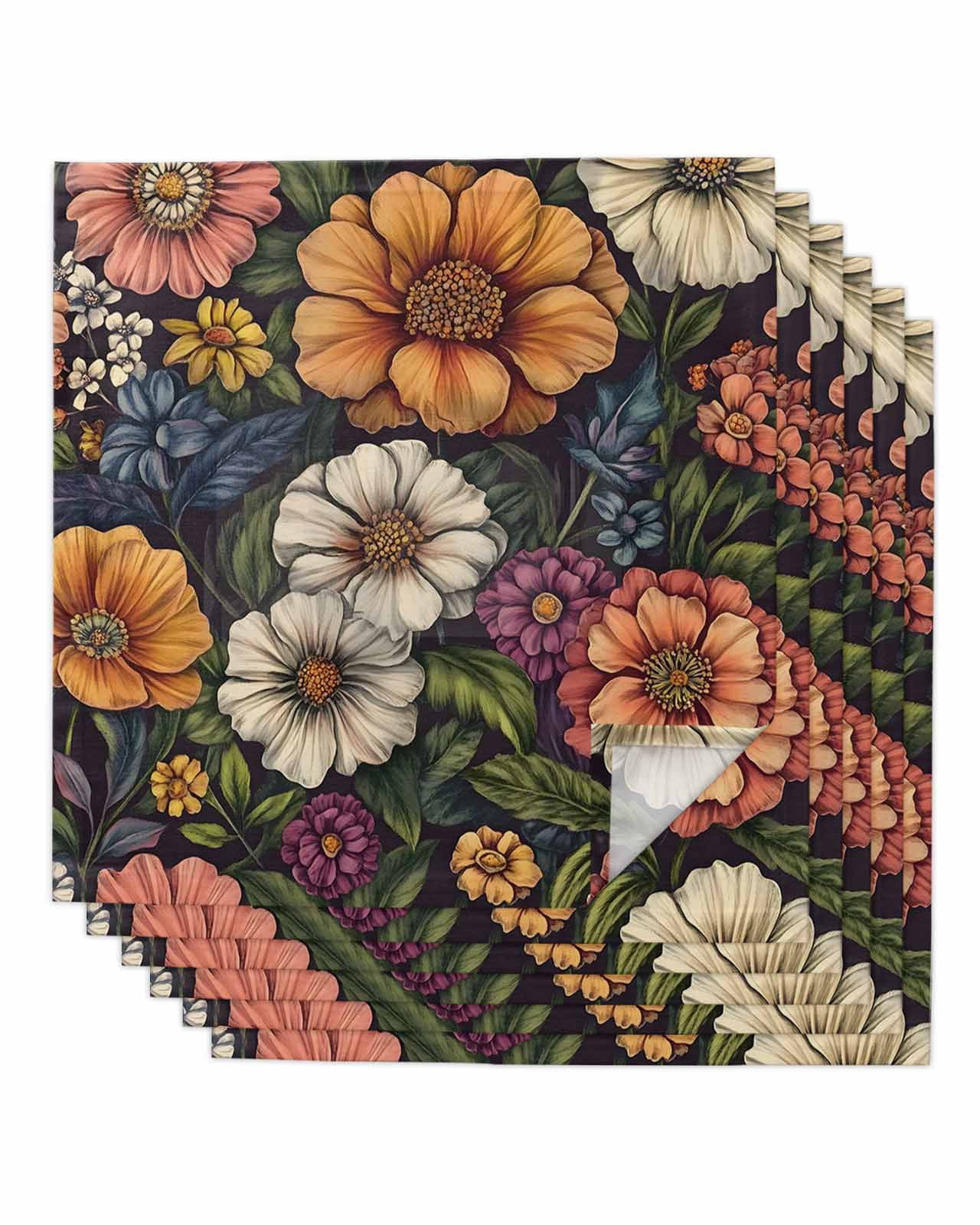 nqOlkjepod Vintage Flower Cloth Napkins Set of 6 Reusable Dinner ...