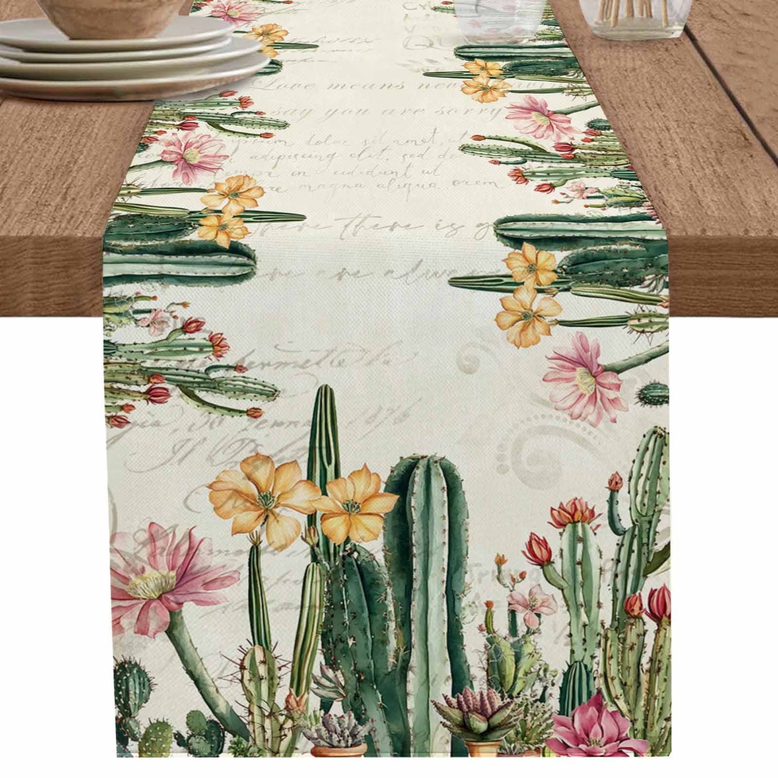 nqOlkjepod Vintage Green Cactus Table Runner 72 Inches Long Farmhouse ...
