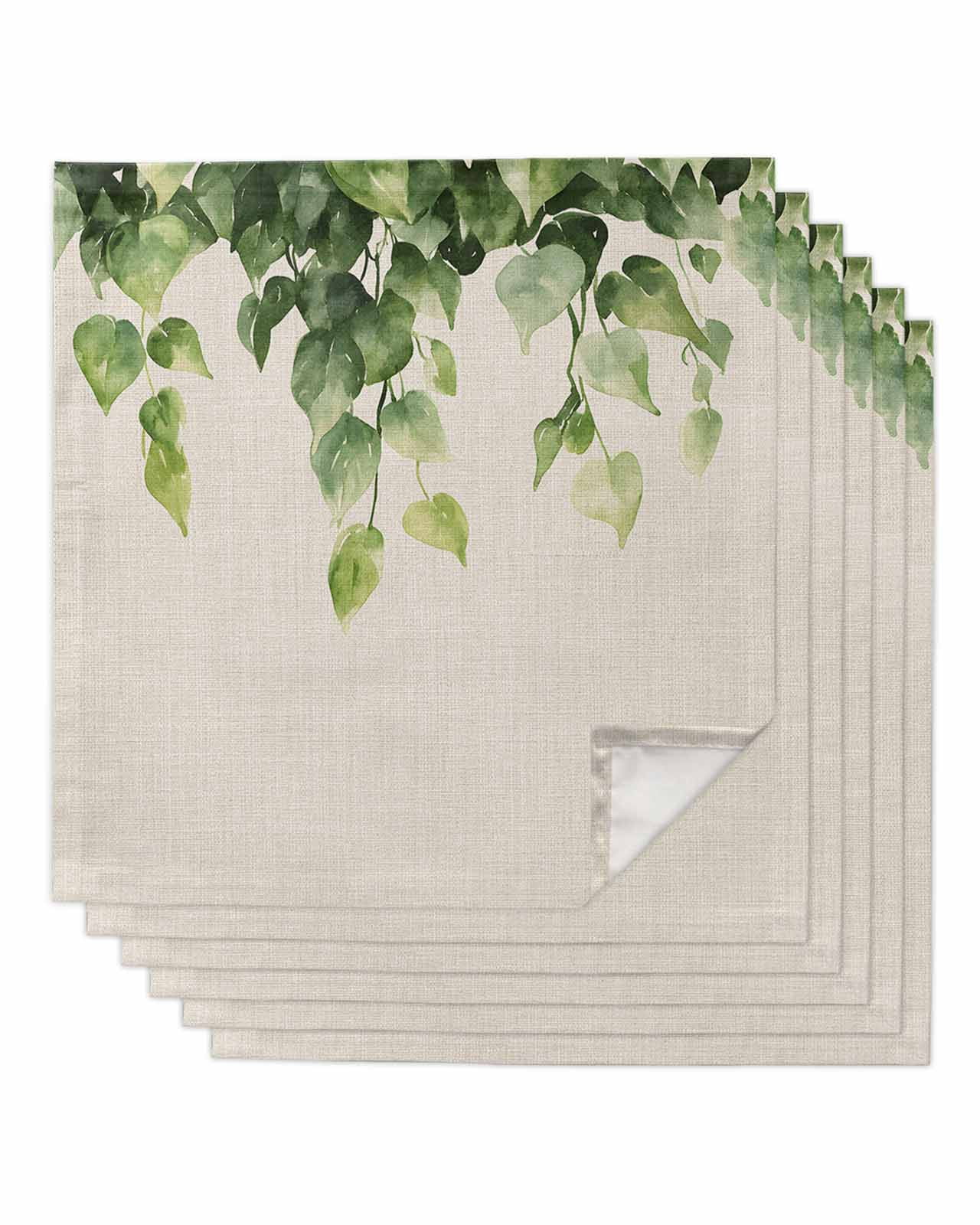 nqOlkjepod Vintage Green Leaves Cloth Napkins Set of 6 Reusable Dinner ...