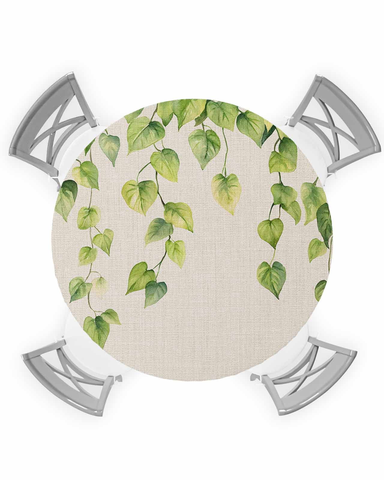 nqOlkjepod Vintage Green Leaves Round Tablecloth, Fitted Table Cover ...