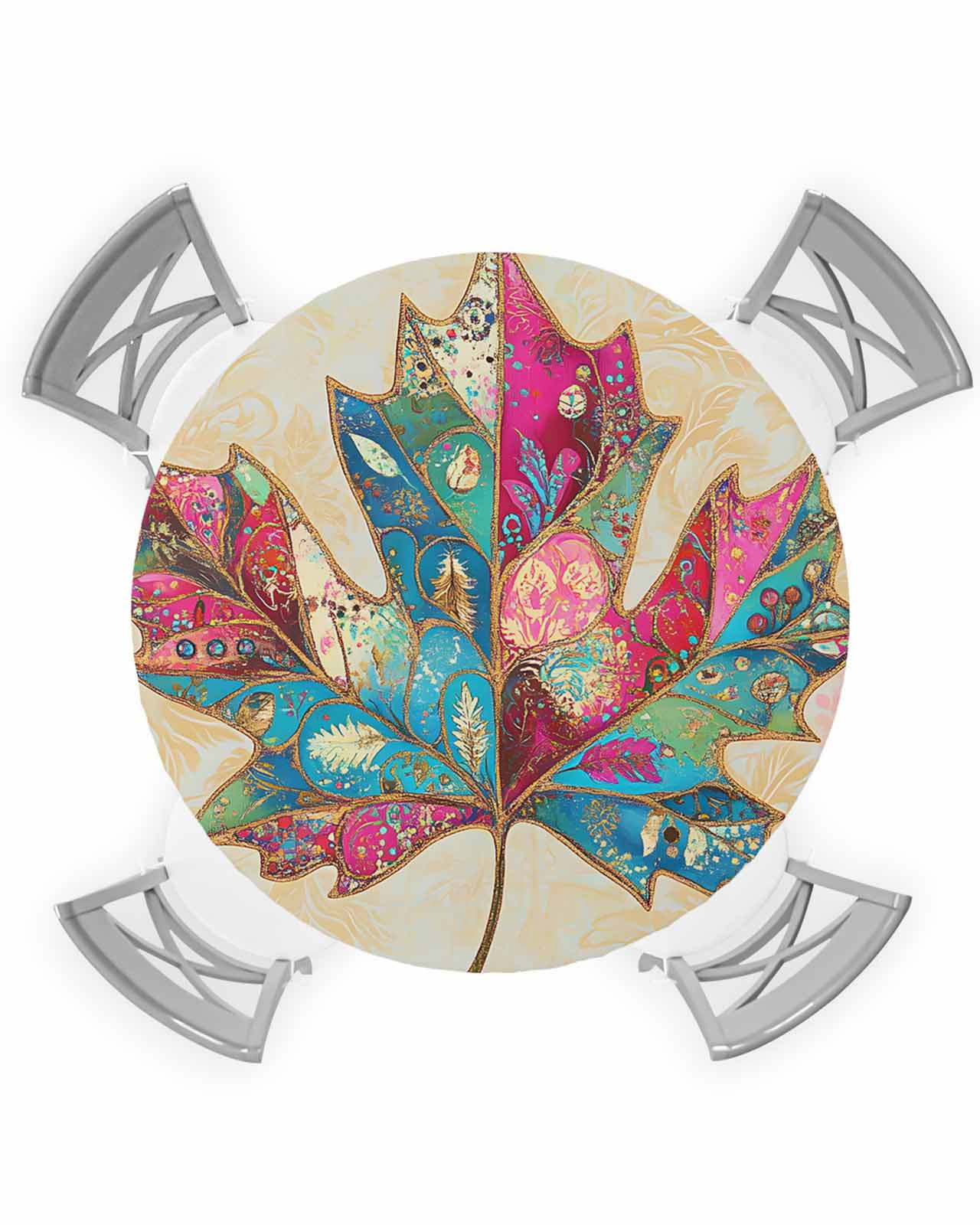 nqOlkjepod Vintage Maple Leaf Round Tablecloth, Fitted Table Cover with ...
