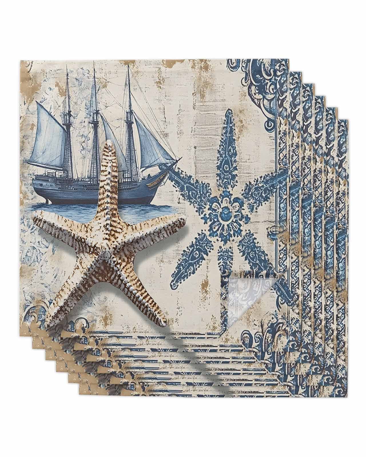 nqOlkjepod Vintage Nautical Cloth Napkins Set of 6 Reusable Dinner ...