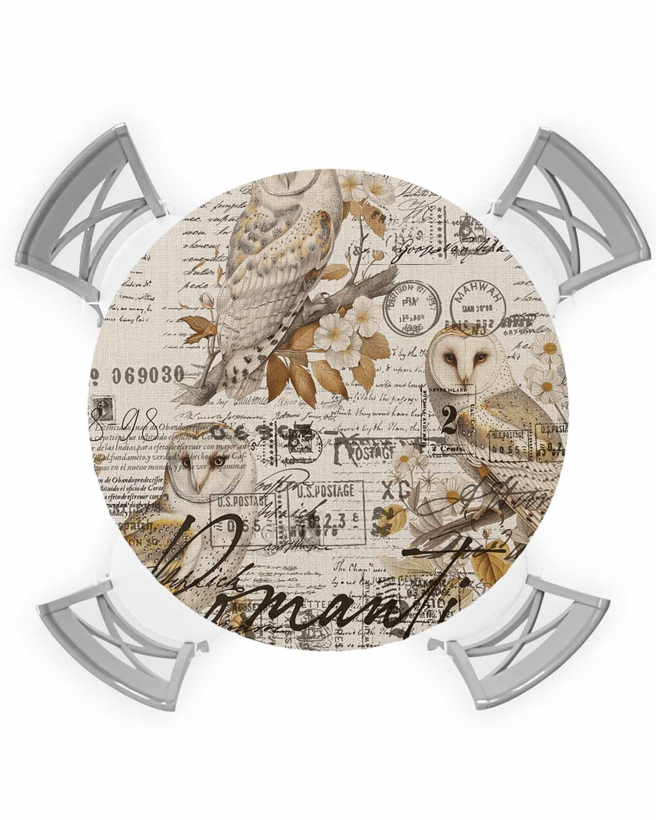 nqOlkjepod Vintage Owl Round Tablecloth, Fitted Table Cover with ...