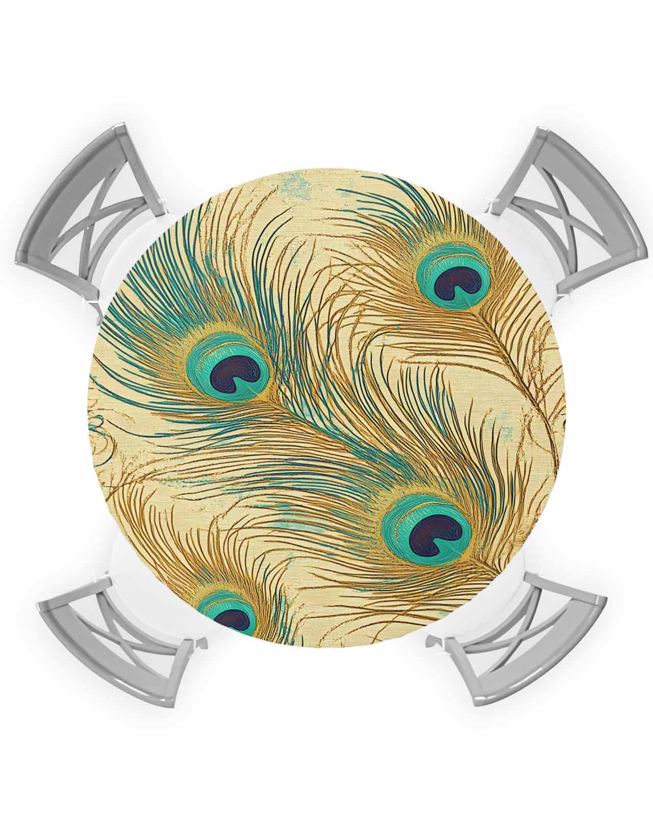 nqOlkjepod Vintage Peacock Feathers Round Tablecloth, Fitted Table ...