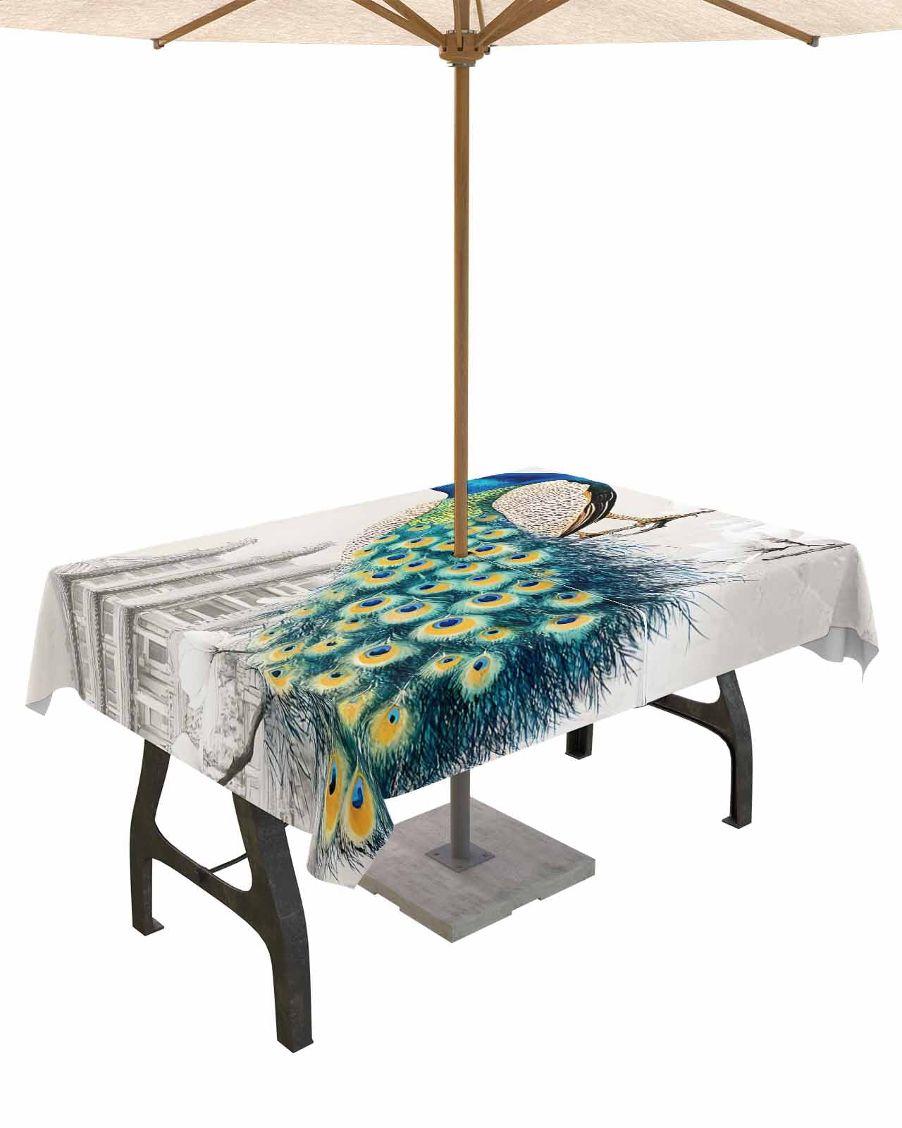 nqOlkjepod Vintage Peacock Outdoor Tablecloth with Umbrella Hole ...