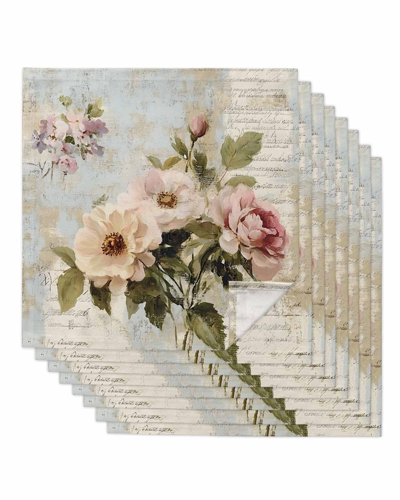 nqOlkjepod Vintage Pink Floral Cloth Napkins Set of 8 Reusable Dinner ...