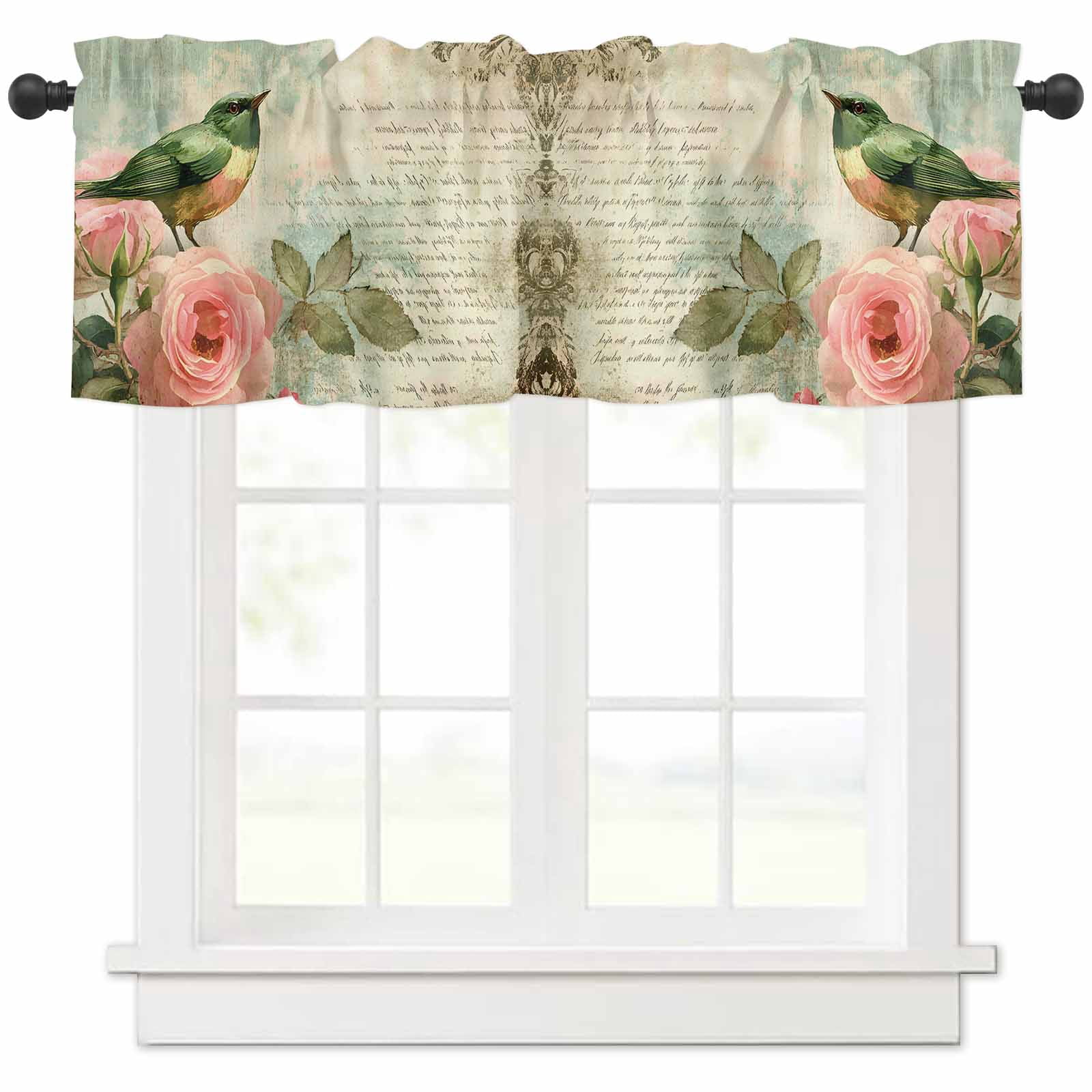 nqOlkjepod Vintage Pink Floral Farmhouse Short Window Curtain Valances ...