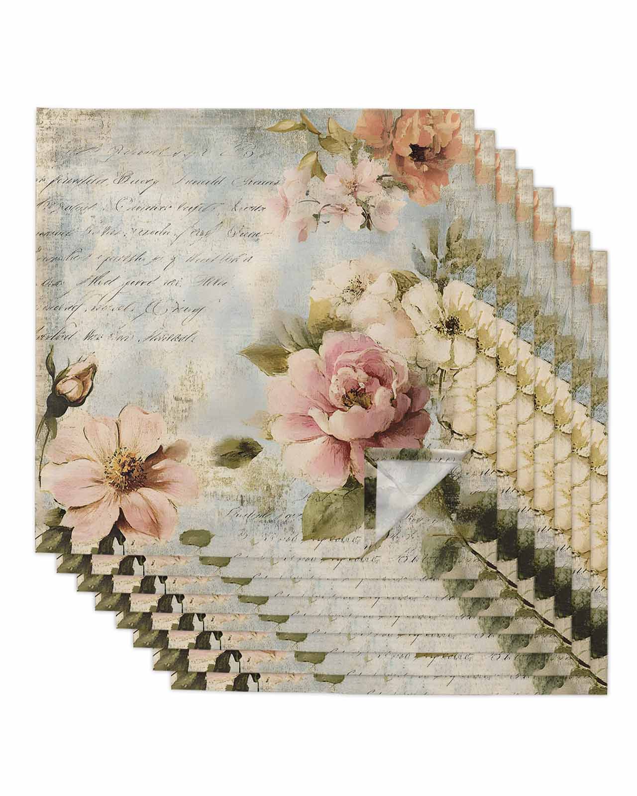 nqOlkjepod Vintage Pink Peony Cloth Napkins Set of 8 Reusable Dinner ...