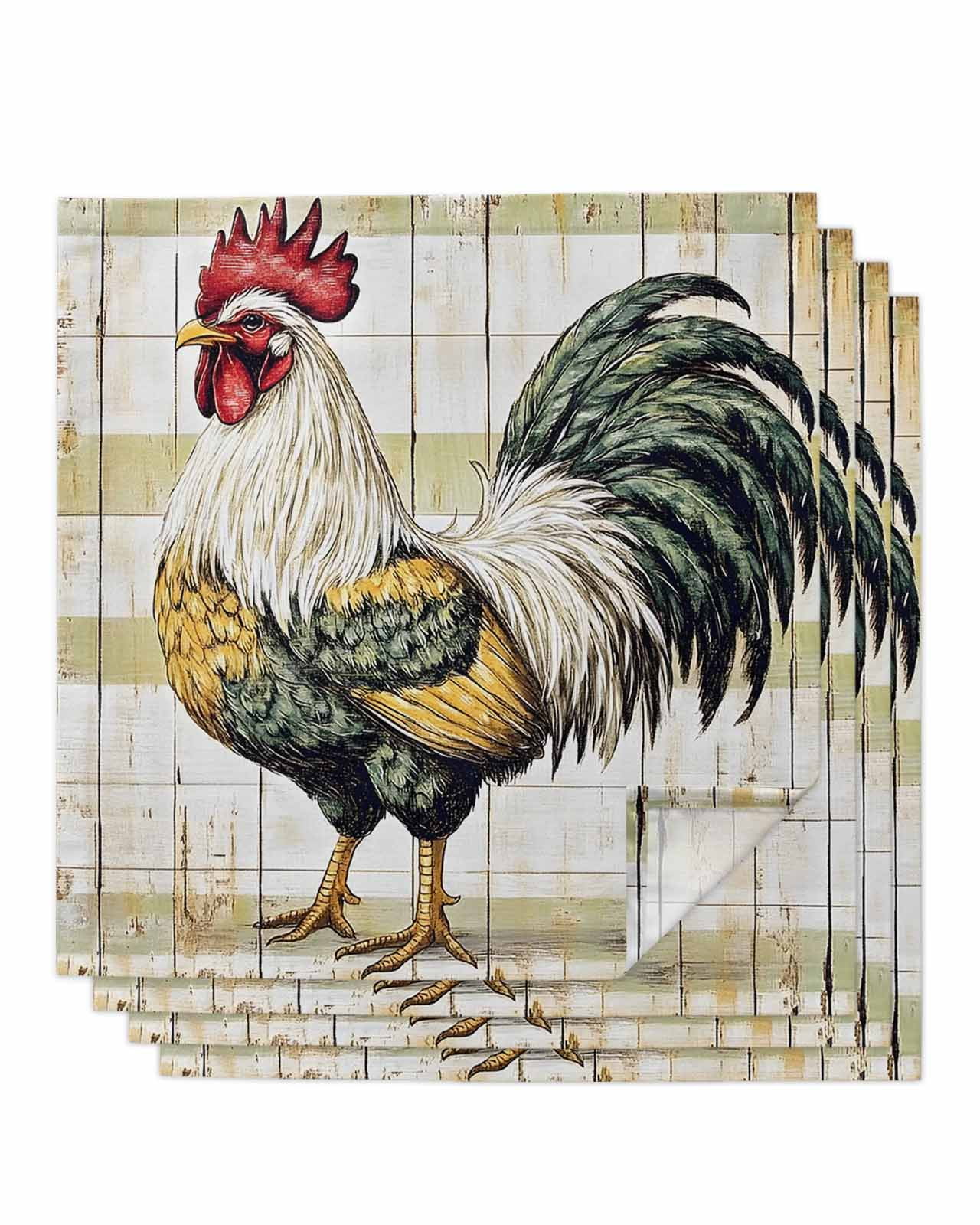 nqOlkjepod Vintage Rooster Cloth Napkins Set of 4 Reusable Dinner ...