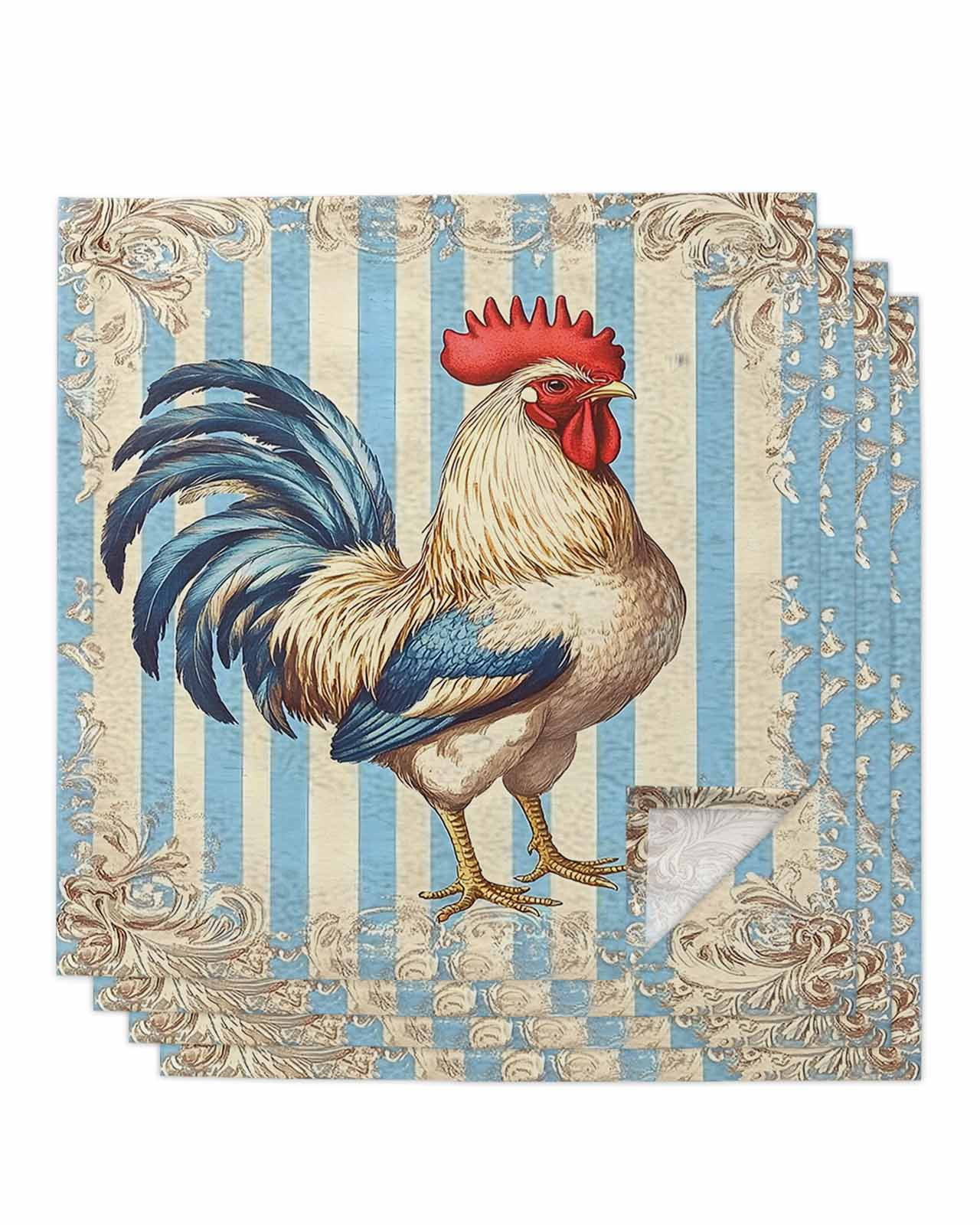 nqOlkjepod Vintage Rooster Cloth Napkins Set of 4 Reusable Dinner ...