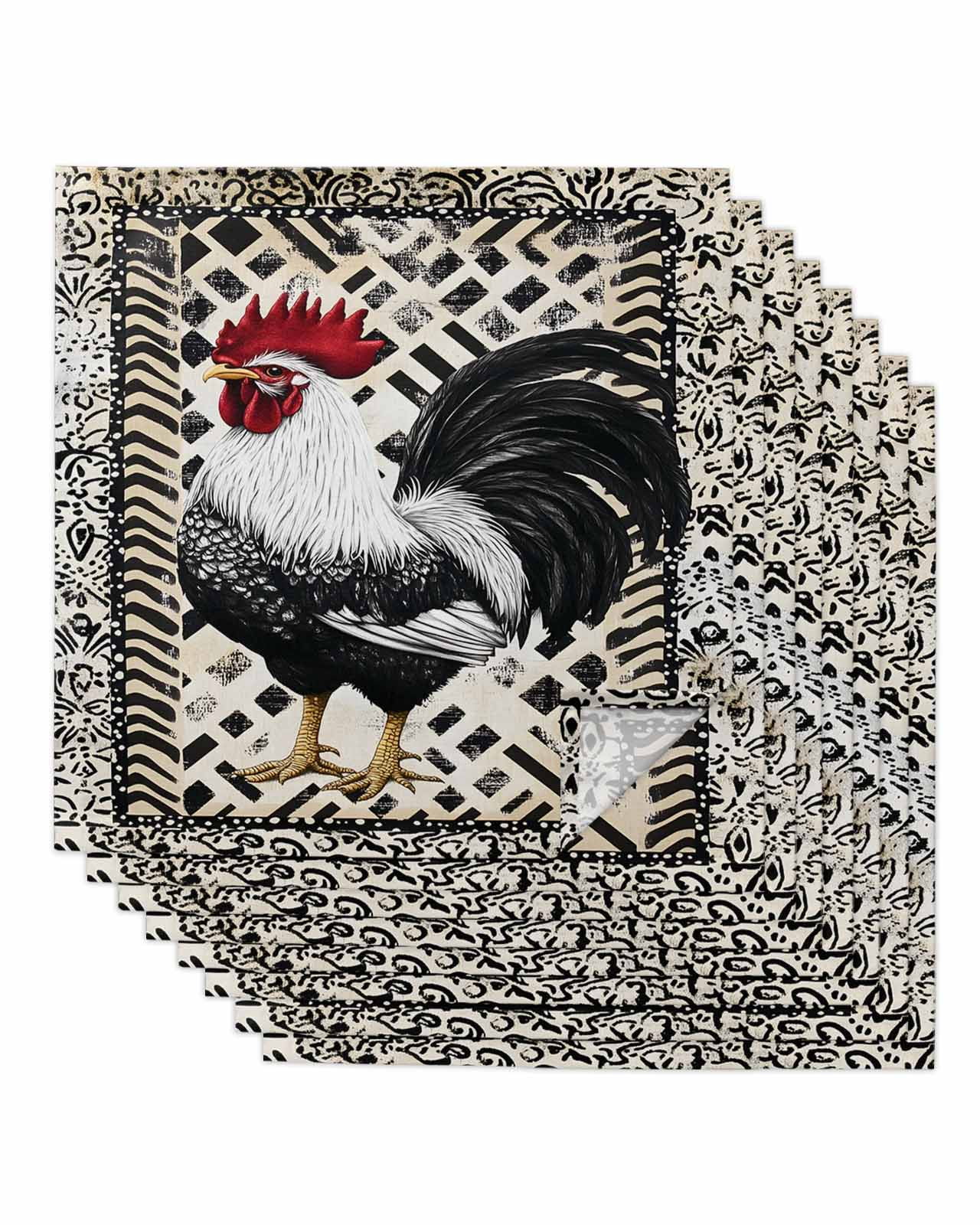 nqOlkjepod Vintage Rooster Cloth Napkins Set of 8 Reusable Dinner ...