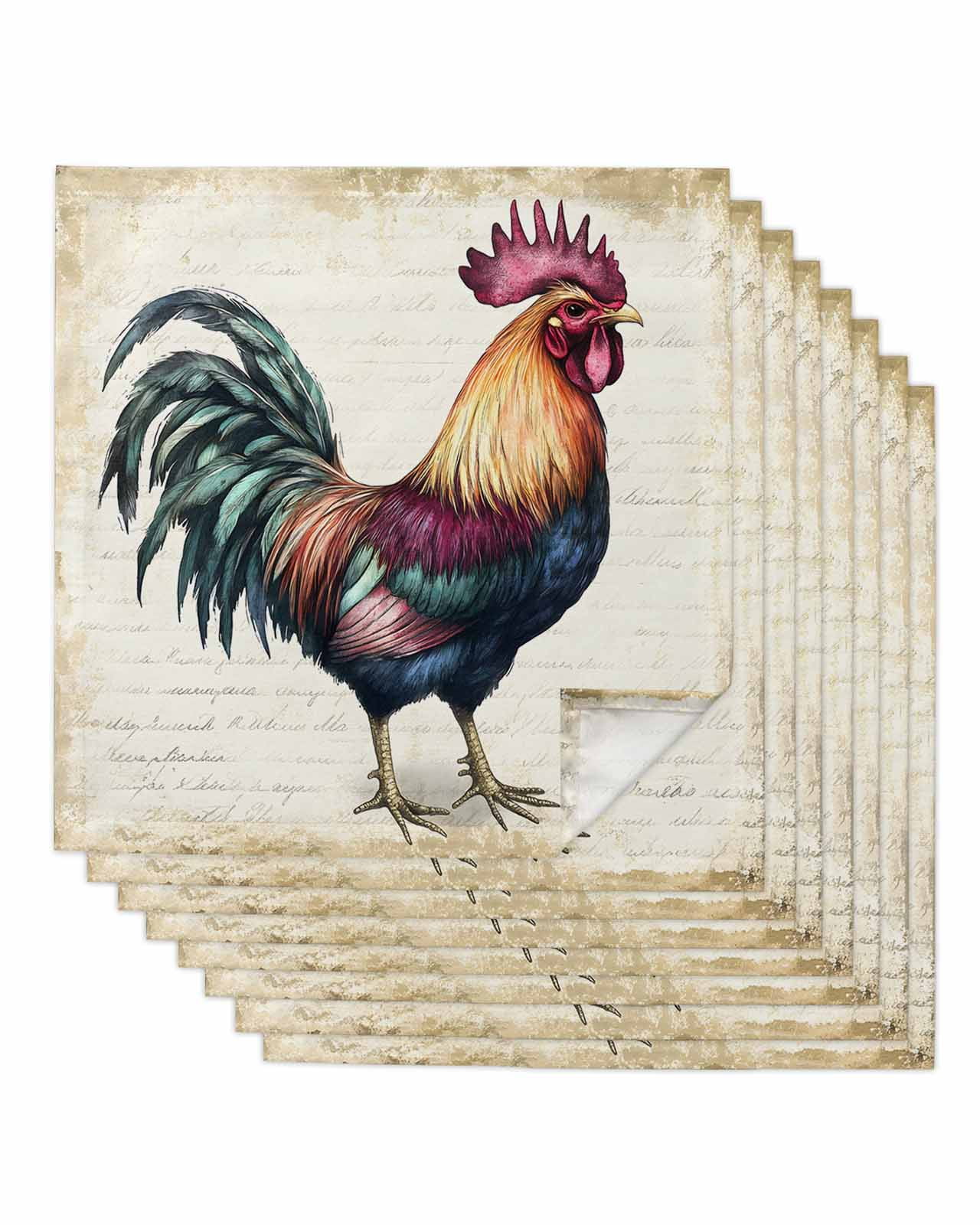 nqOlkjepod Vintage Rooster Cloth Napkins Set of 8 Reusable Dinner ...