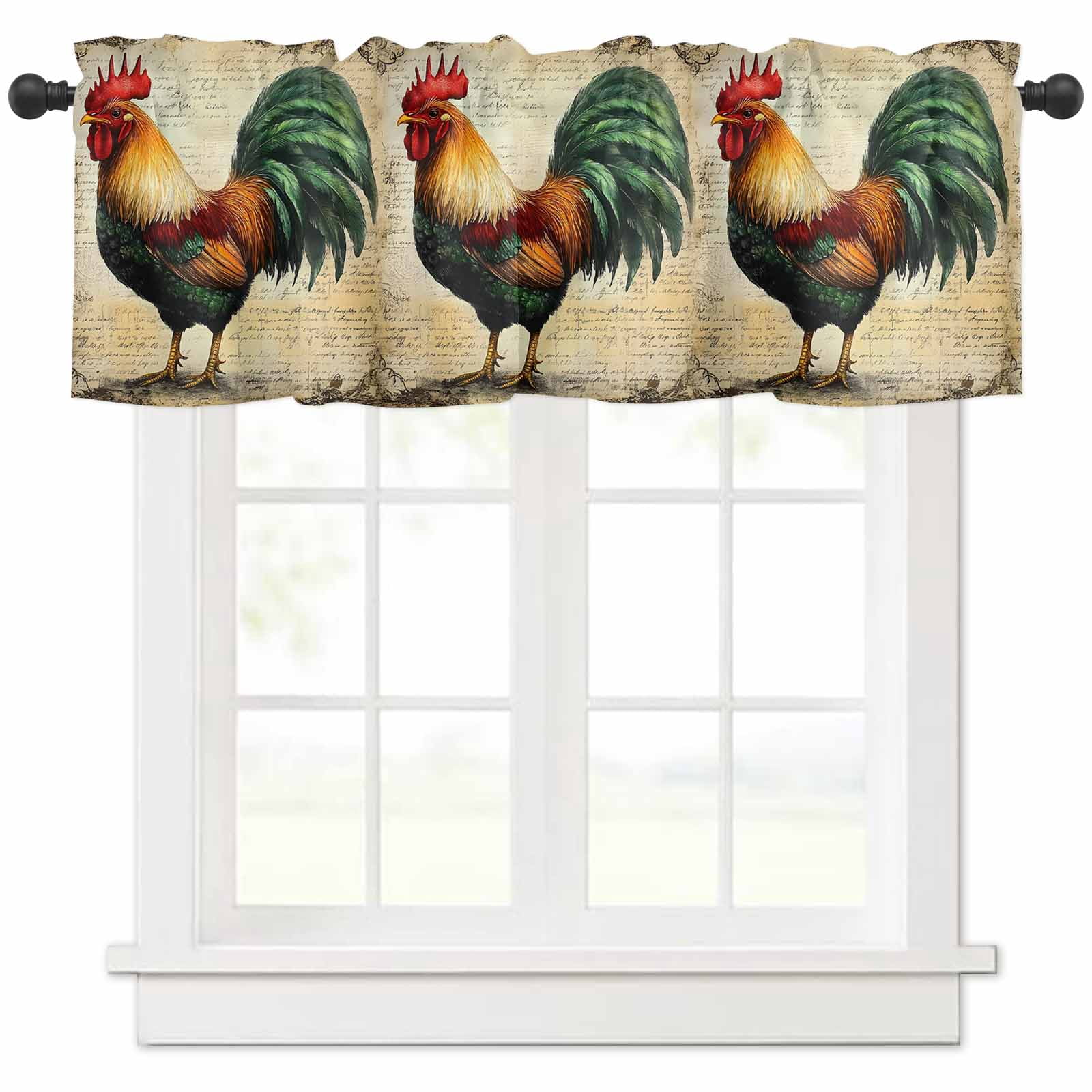nqOlkjepod Vintage Rooster Farmhouse Short Window Curtain Valances ...