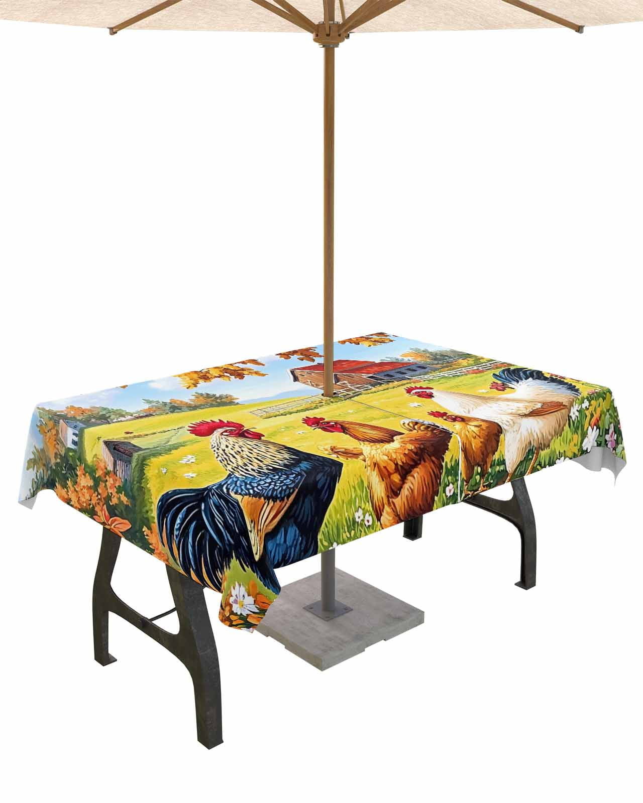nqOlkjepod Vintage Rooster Outdoor Tablecloth with Umbrella Hole ...