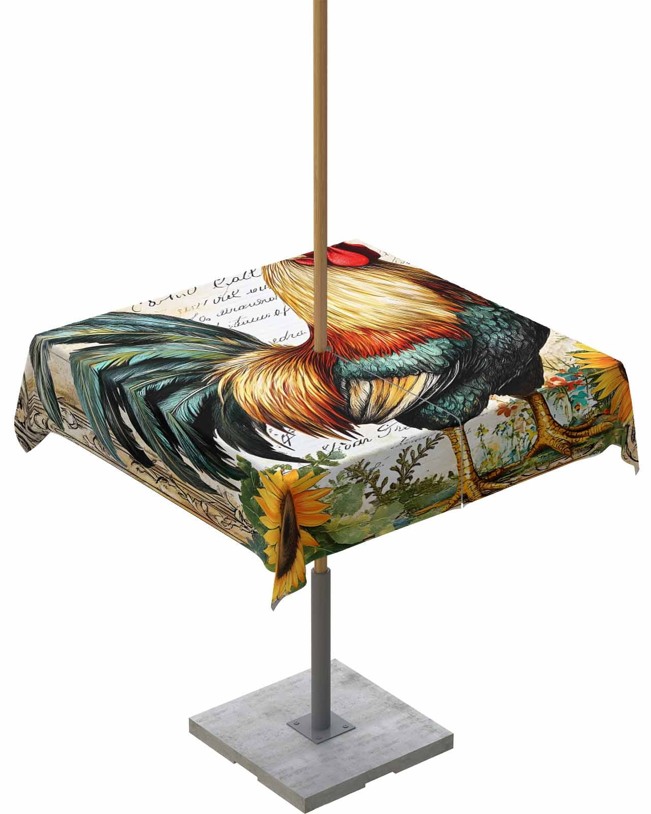 nqOlkjepod Vintage Rooster Outdoor Tablecloth with Umbrella Hole ...