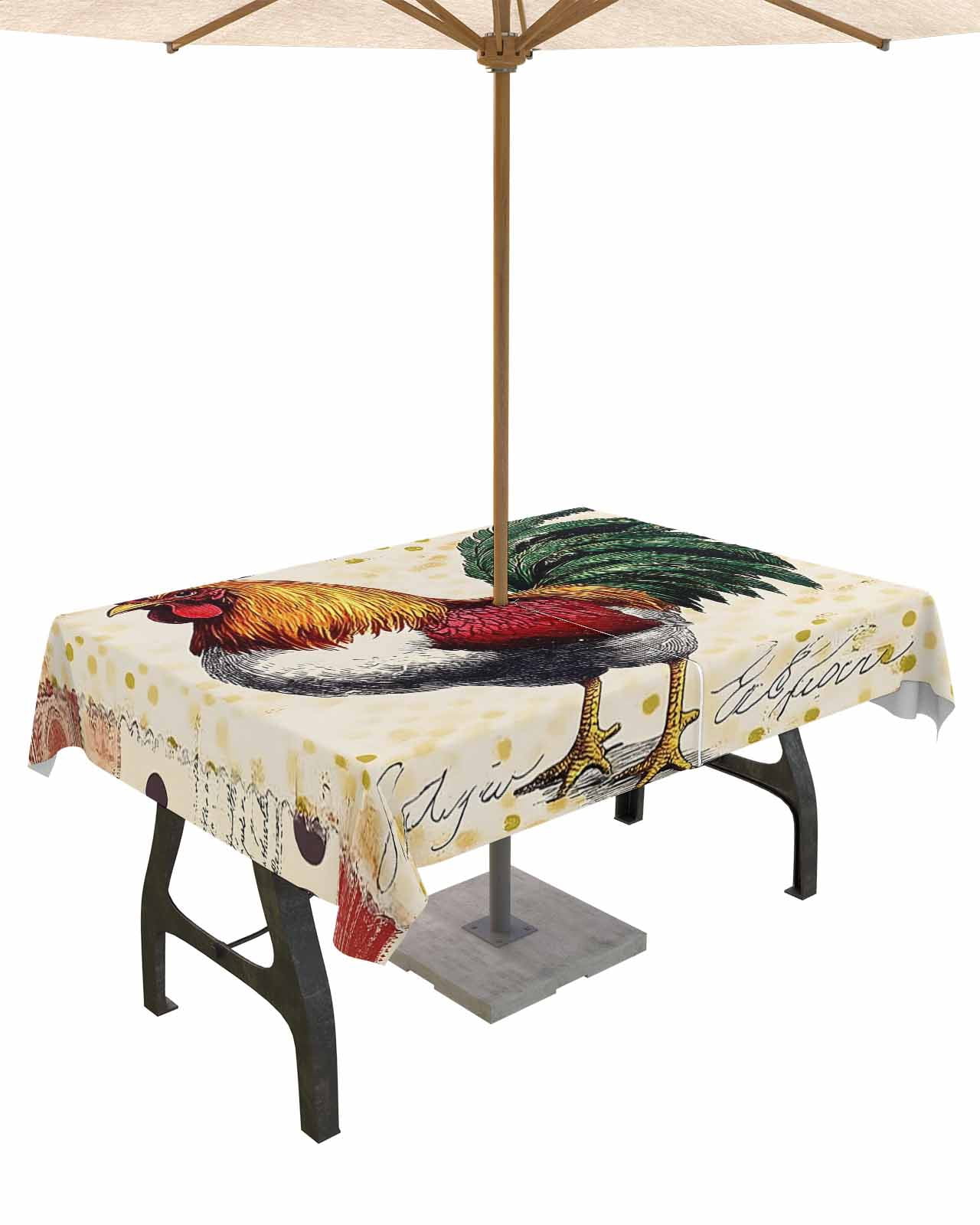nqOlkjepod Vintage Rooster Outdoor Tablecloth with Umbrella Hole ...
