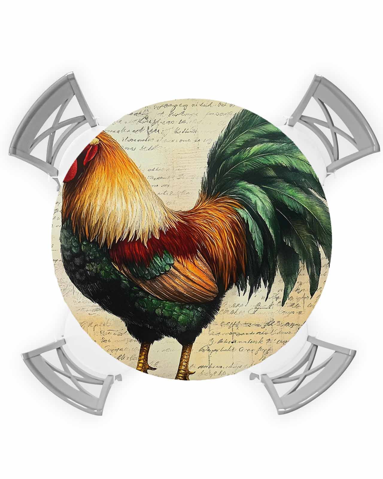 nqOlkjepod Vintage Rooster Round Tablecloth, Fitted Table Cover with ...