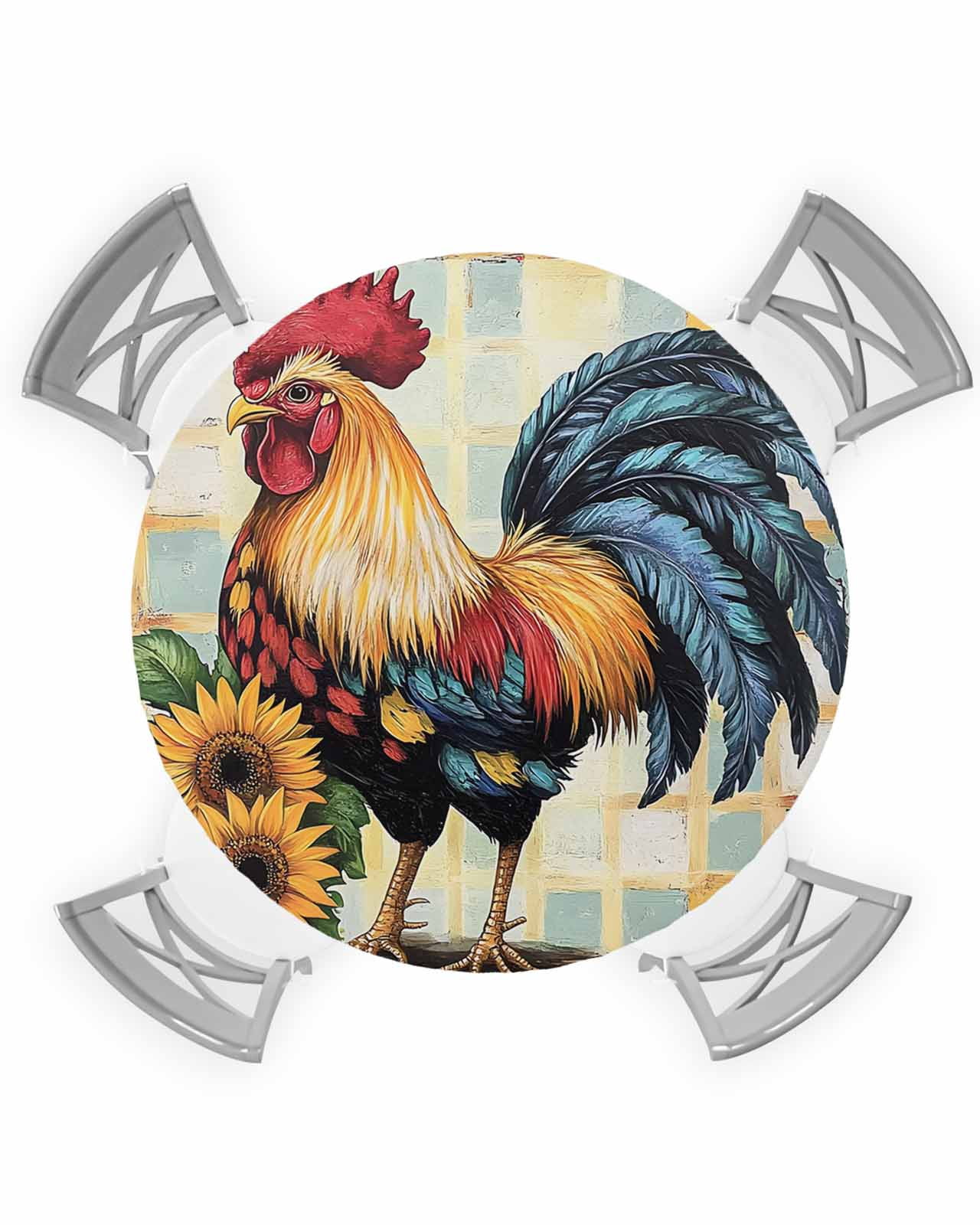 nqOlkjepod Vintage Rooster Round Tablecloth, Fitted Table Cover with ...