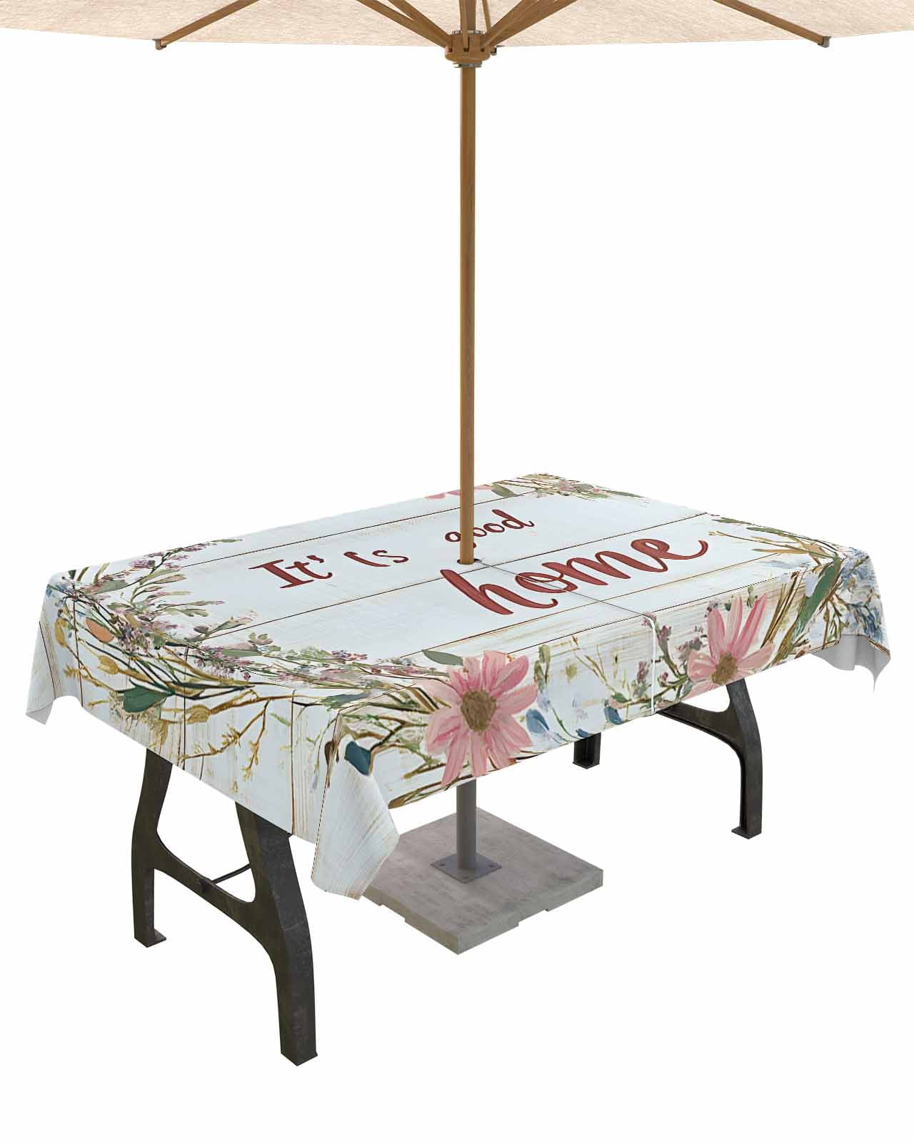 nqOlkjepod Vintage Spring Floral Outdoor Tablecloth with Umbrella Hole ...