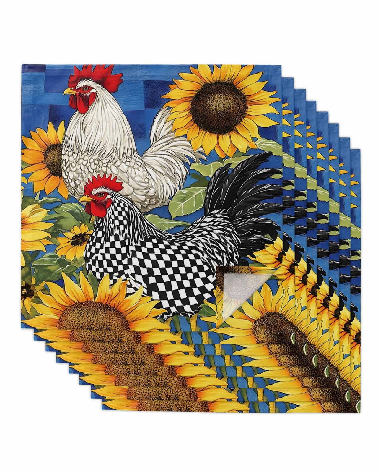 nqOlkjepod Vintage Sunflower Rooster Cloth Napkins Set of 8 Reusable ...