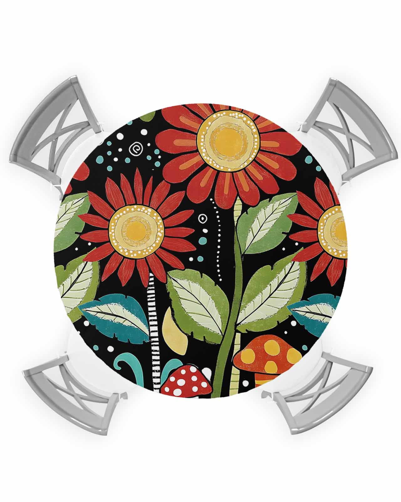 nqOlkjepod Vintage Sunflower Round Tablecloth, Fitted Table Cover with ...